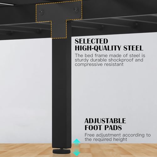 PayLessHere 14 Inch High Metal Platform Bed Frame with Headboard Maximum Storage Space Under The Heavy Duty Bed Frame No Box Spring Needed Noise-Free Easy Assembly,Queen
