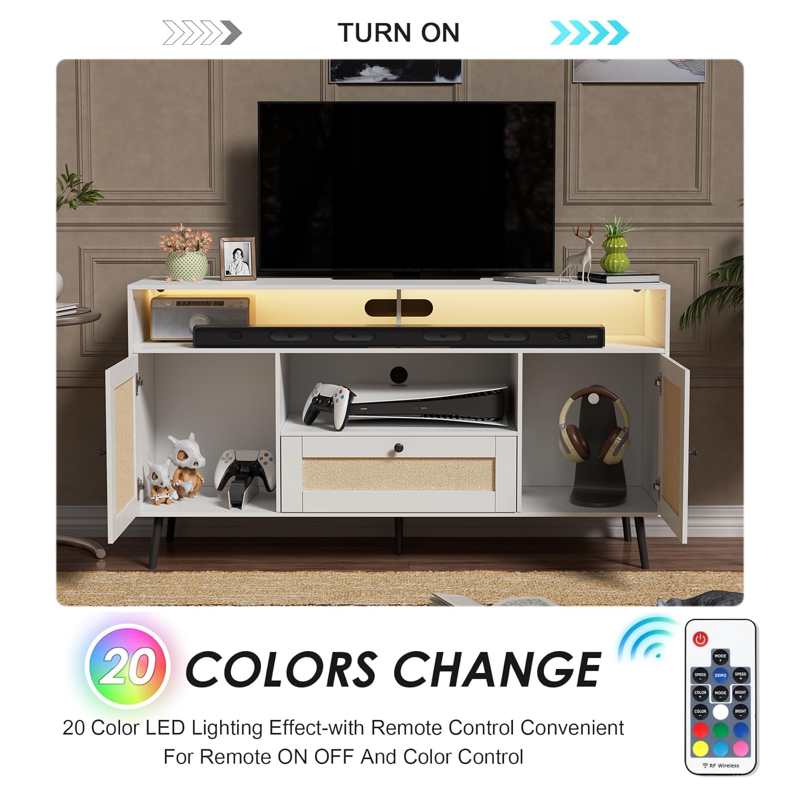 PAKASEPT TV Stand for TVs Up to 65 Inches, Entertainment Center Wood TV Stand with Sliding Doors & Shelves, TV Console Table Media Cabinet with Storage for Living Room Bedroom