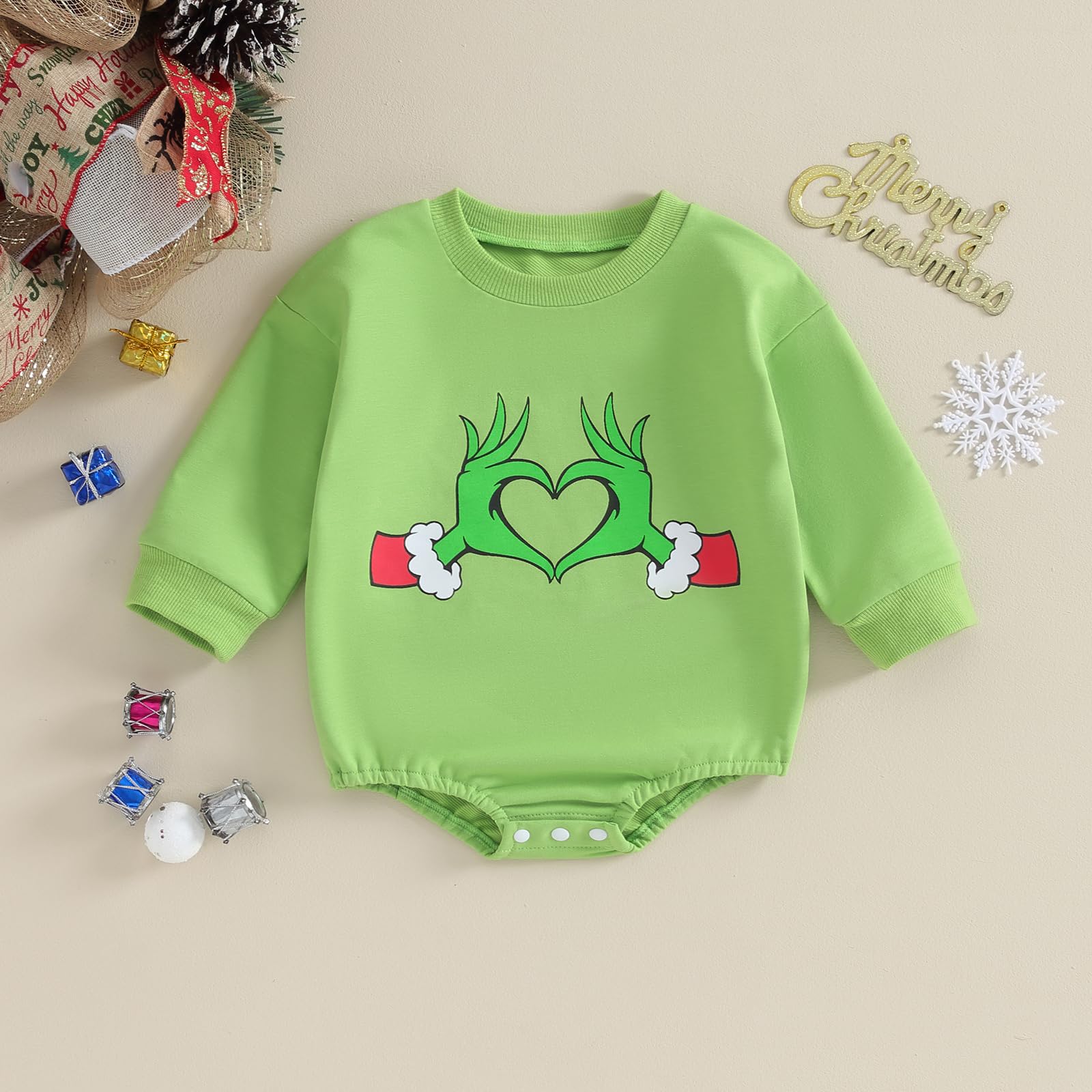 Dcohmch Baby Boy Girl Christmas Outfit Long Sleeve Romper Shirt Crew Neck Bodysuit Newborn Fall Winter Clothes (Green, 6-9 Months)