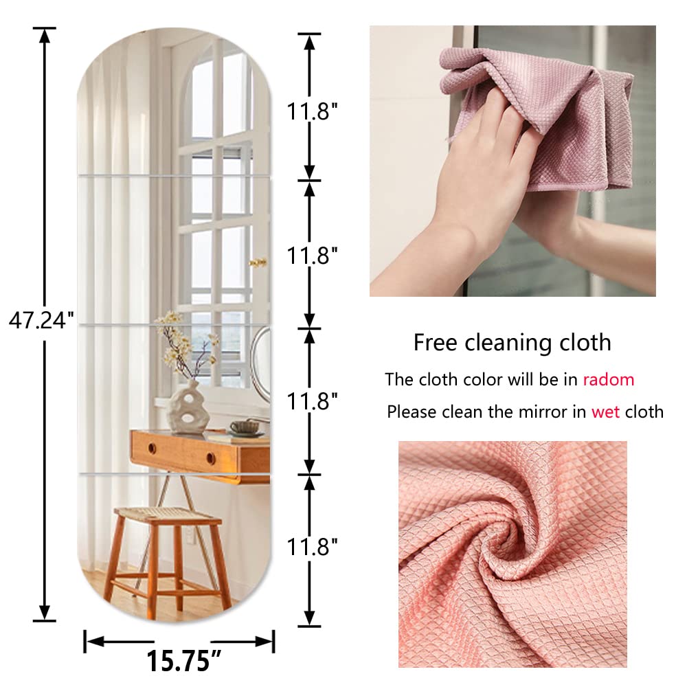 Full Body Length Mirrors for Walls, 15.7x12 4pcs Acrylic Plexiglass Mirror Stickers Wall-Mounted Stick On Frameless Makeup Large Long Mirror Home Workout Gym Hallway Dorm Floor Tile Self Adhesive