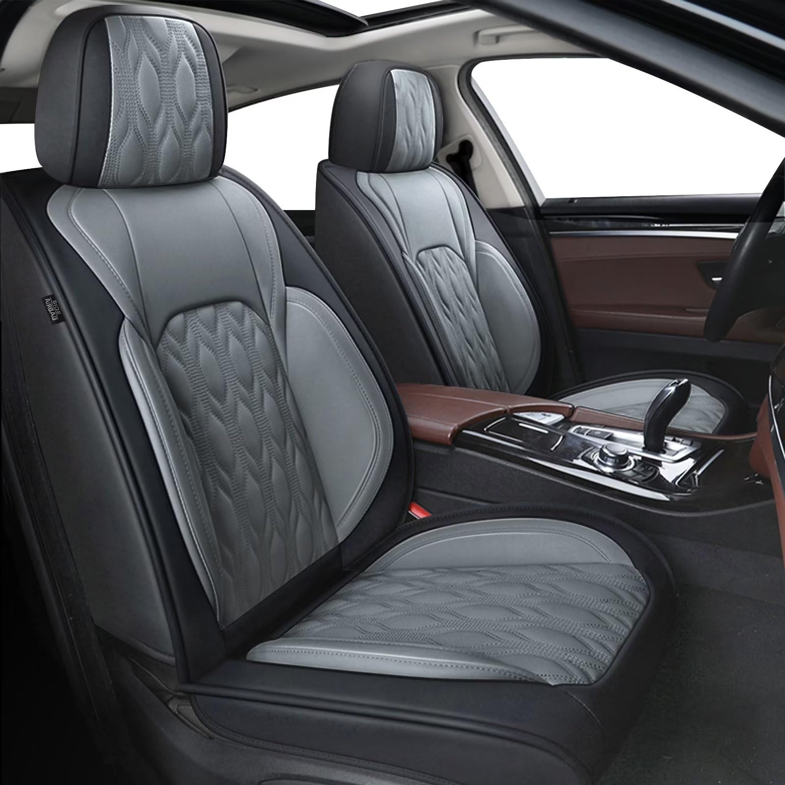DISUTOGO Car Seat Covers Fit for Volvo S60 2001-2019 Full Set,Faux Leather Seat Cover Waterproof for S60 Vehicle Automotive Cushion Protector Compatible Airbag (5 Seats,Black&Dark Grey)
