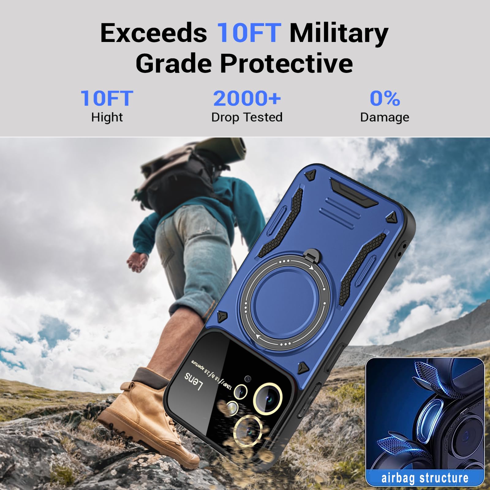 Ephoou Case for Xiaomi Redmi Note 12 4G with Ring Kickstand, Lens All-Inclusive Protection New Large Window Shockproof Anti-Scratch Armor Cover Case for Xiaomi Redmi Note 12 4G YD-Black