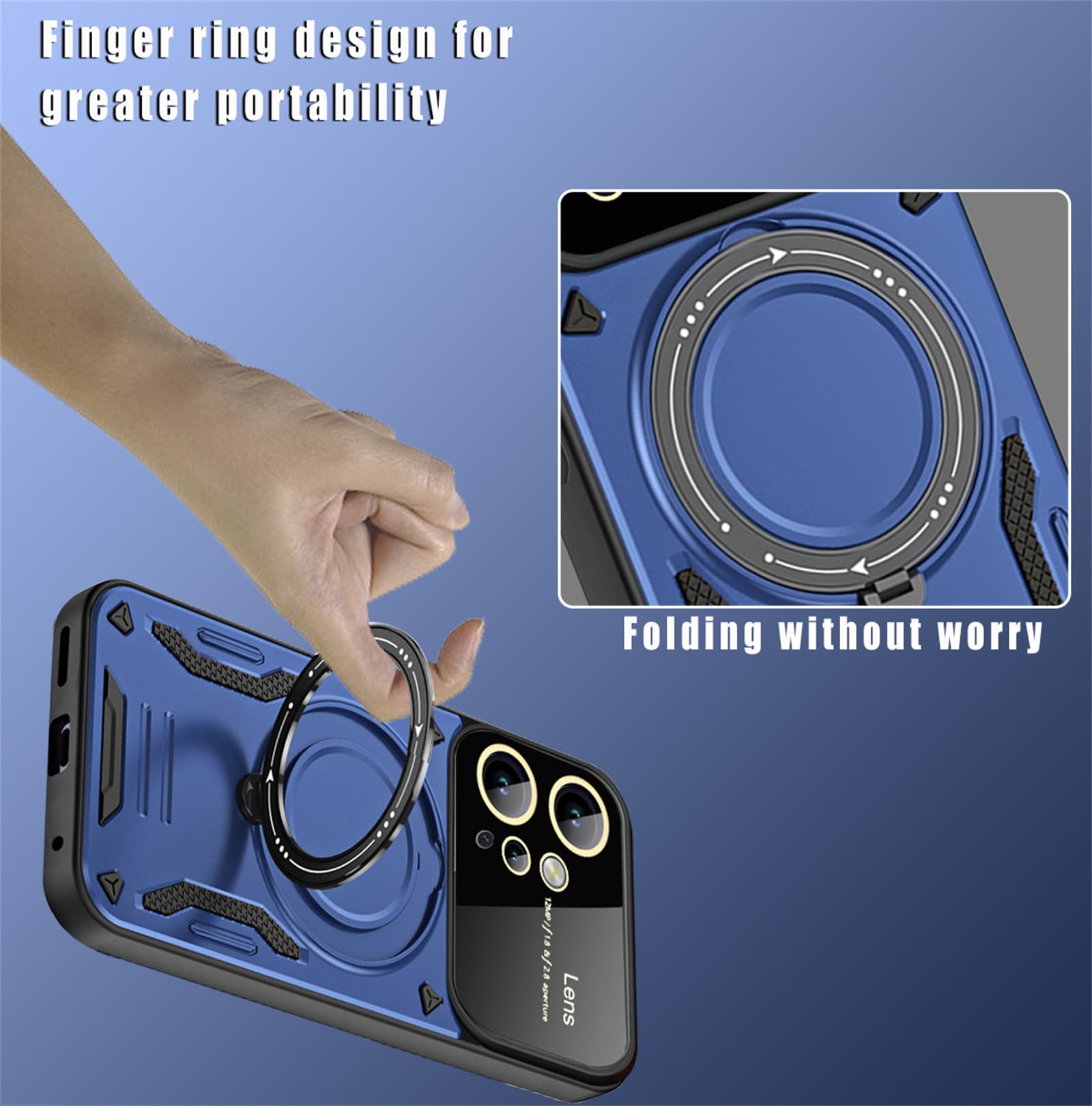 Ephoou Case for Xiaomi Redmi Note 12 4G with Ring Kickstand, Lens All-Inclusive Protection New Large Window Shockproof Anti-Scratch Armor Cover Case for Xiaomi Redmi Note 12 4G YD-Black