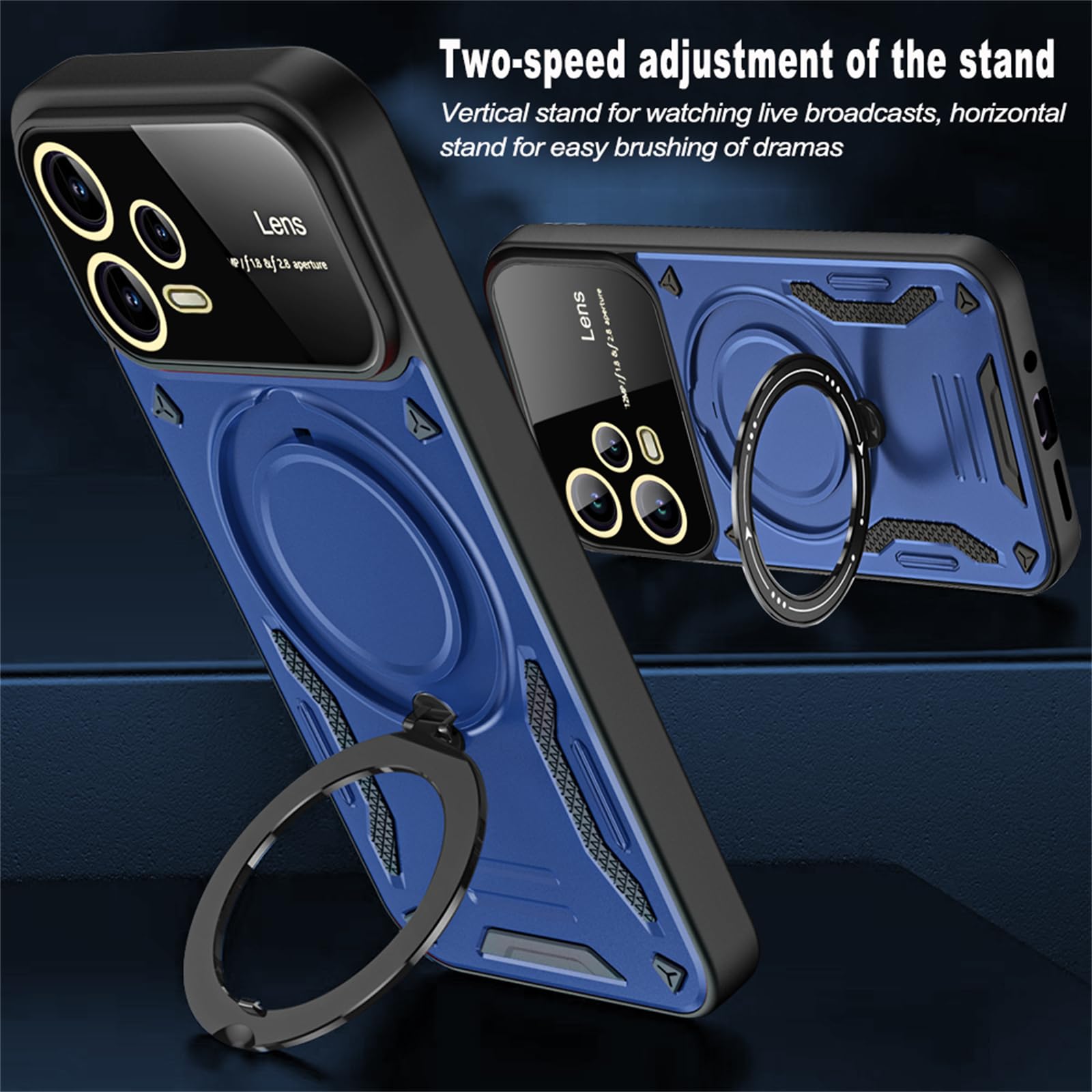 Ephoou Case for Xiaomi Redmi Note 12 Pro 5G with Ring Kickstand, Lens All-Inclusive Protection New Large Window Shockproof Anti-Scratch Cover Case for Redmi Note 12 Pro 5G/ Poco X5 Pro YD-Black