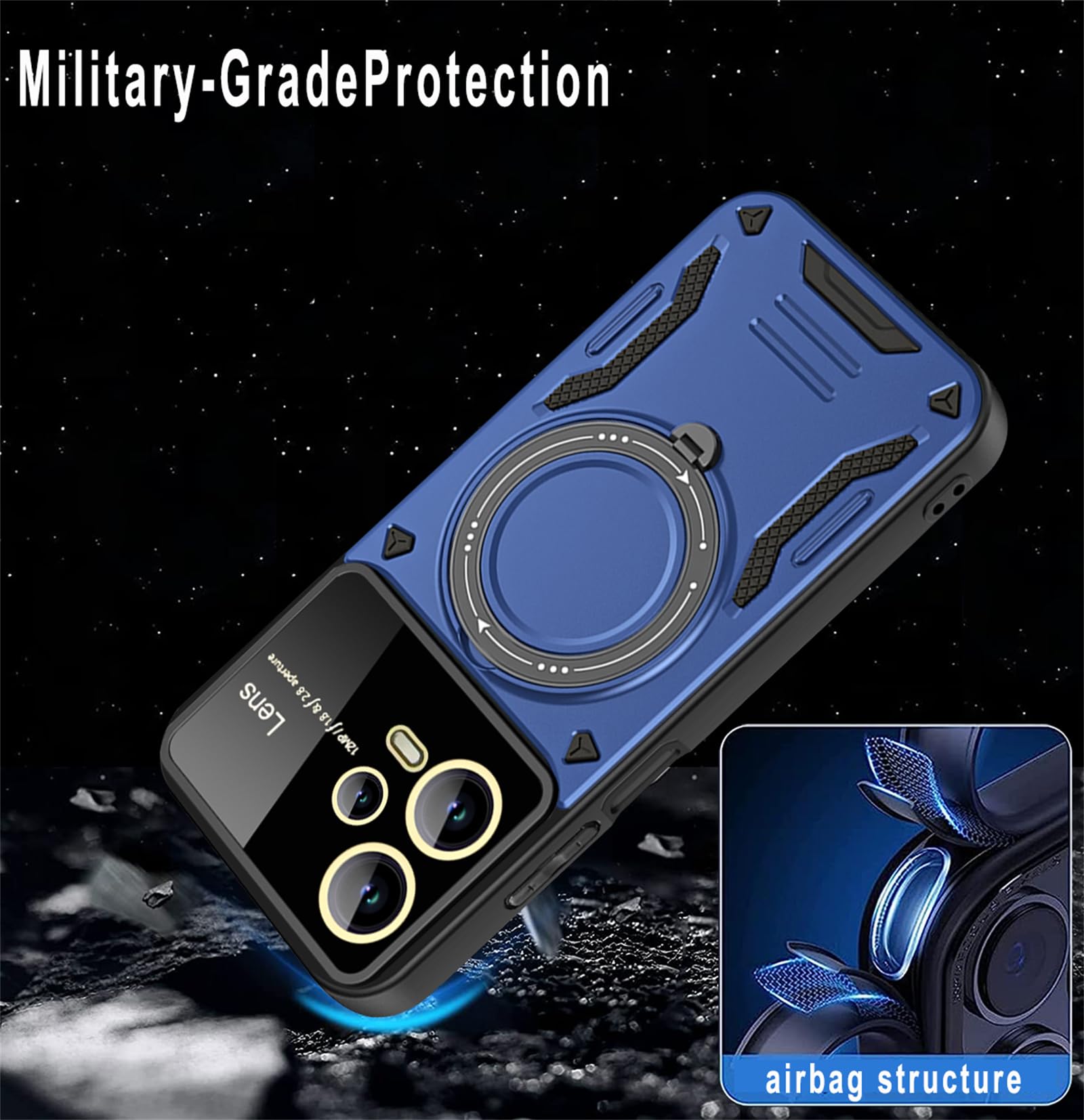 Ephoou Case for Xiaomi Redmi Note 12 Pro 5G with Ring Kickstand, Lens All-Inclusive Protection New Large Window Shockproof Anti-Scratch Cover Case for Redmi Note 12 Pro 5G/ Poco X5 Pro YD-Black