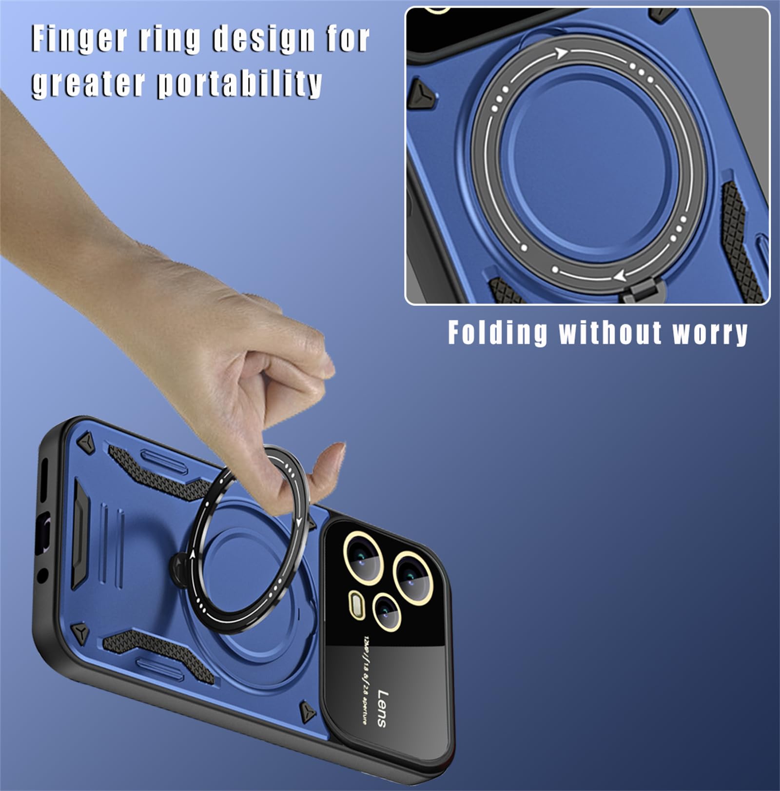 Ephoou Case for Xiaomi Redmi Note 12 Pro 5G with Ring Kickstand, Lens All-Inclusive Protection New Large Window Shockproof Anti-Scratch Cover Case for Redmi Note 12 Pro 5G/ Poco X5 Pro YD-Black
