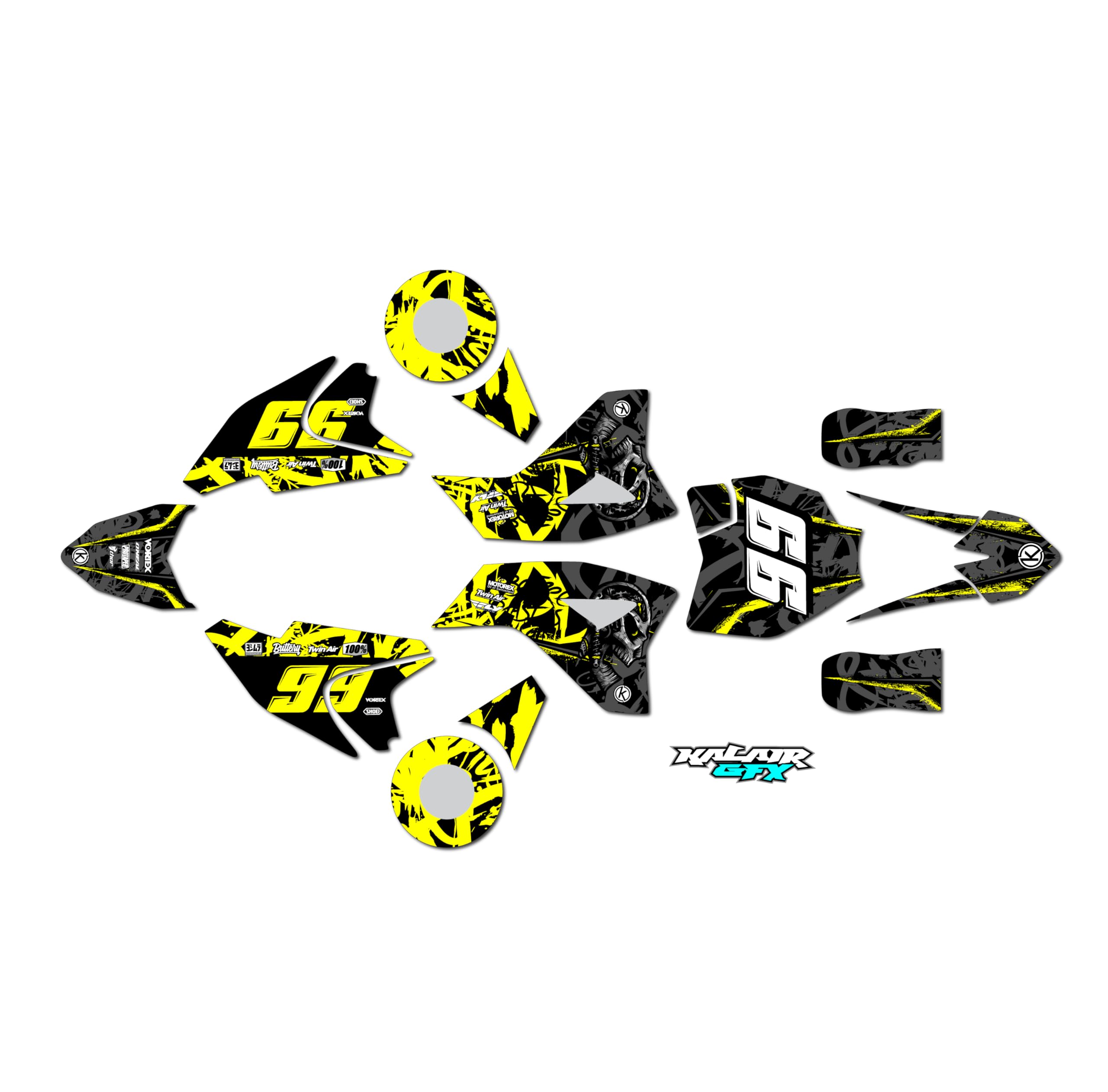 Kalair GFX Graphics Kit for Mototec 48V PRO (All Years) Revolt Series Yellow 16 Mil - Dirt bike Custom Racing Graphics Decals Stickers Kit, no-plastics