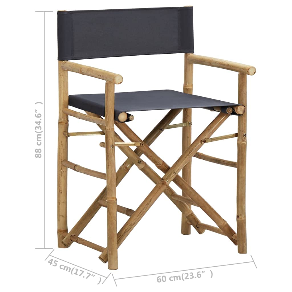 YPWRENH Outdoor Leisure Chair Folding Director's Chairs 2 pcs Dark Gray Bamboo and Fabric for Lawn, Garden, Swimming Pool