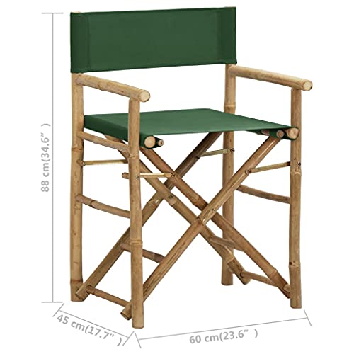 YPWRENH Outdoor Leisure Chair Folding Director's Chairs 2 pcs Green Bamboo and Fabric for Lawn, Garden, Swimming Pool