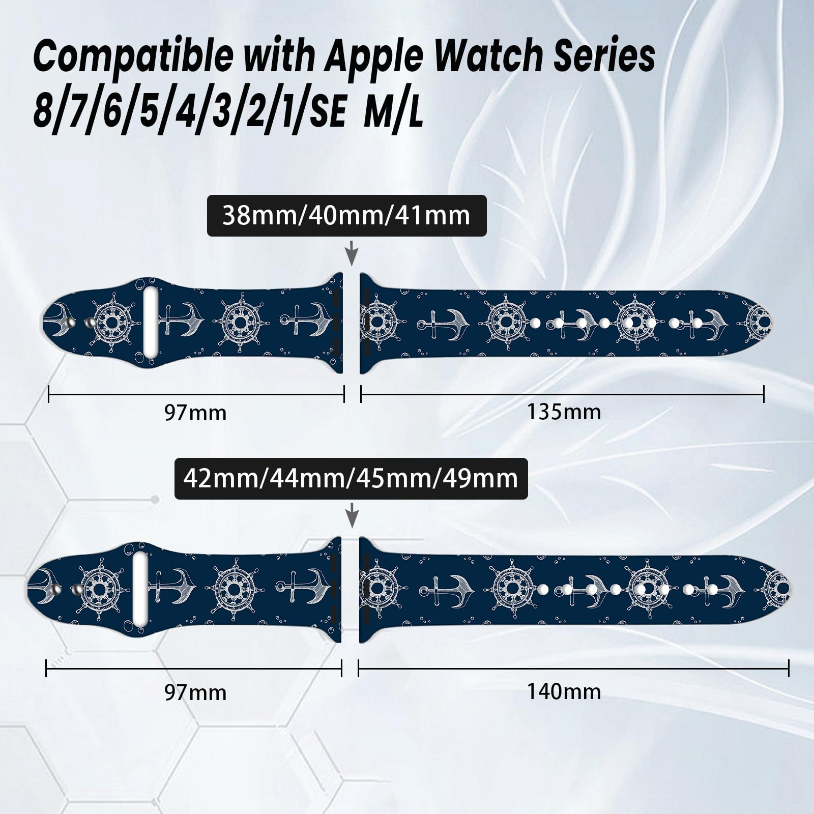 Nautical Theme Blue Anchor Watch Bands Compatible with Apple Watch 38mm 40mm 41mm for Women Men Silicone Wristbands Strap Replacement for IWatch Series SE 8 7 6 5 4 3 2 1