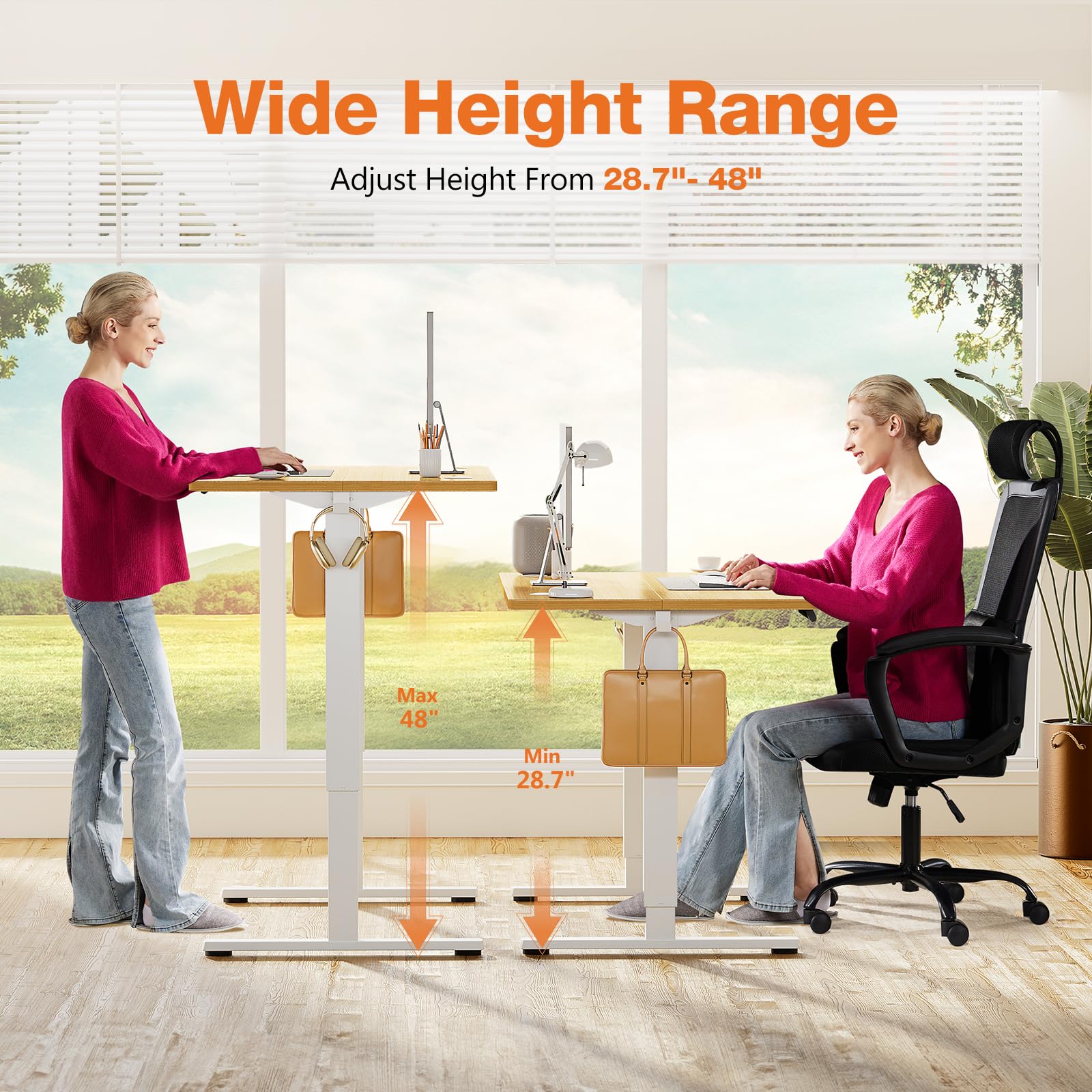 Sweetcrispy Standing Desk, Stand Up Desk, Electric Standing Desk with Splice Board, 55 x 24in Ergonomic Height Adjustable Desk Sit to Stand Desk, Computer Workstation Home Office Desk-Natural