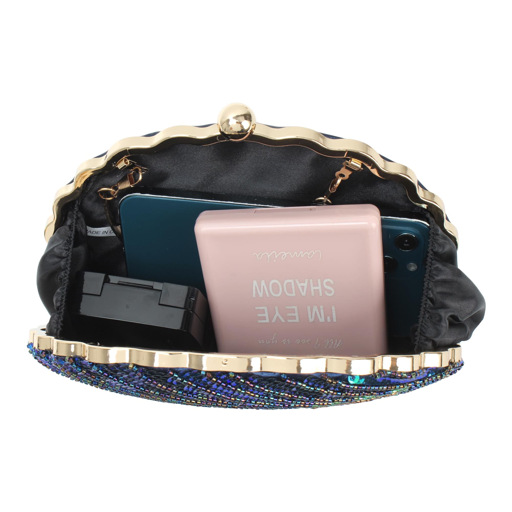 ZLM BAG US Beaded Sequins Seashell Evening Clutch Purse Mini Chain Crossbody Bag Peacock Shell Shoulder Bag