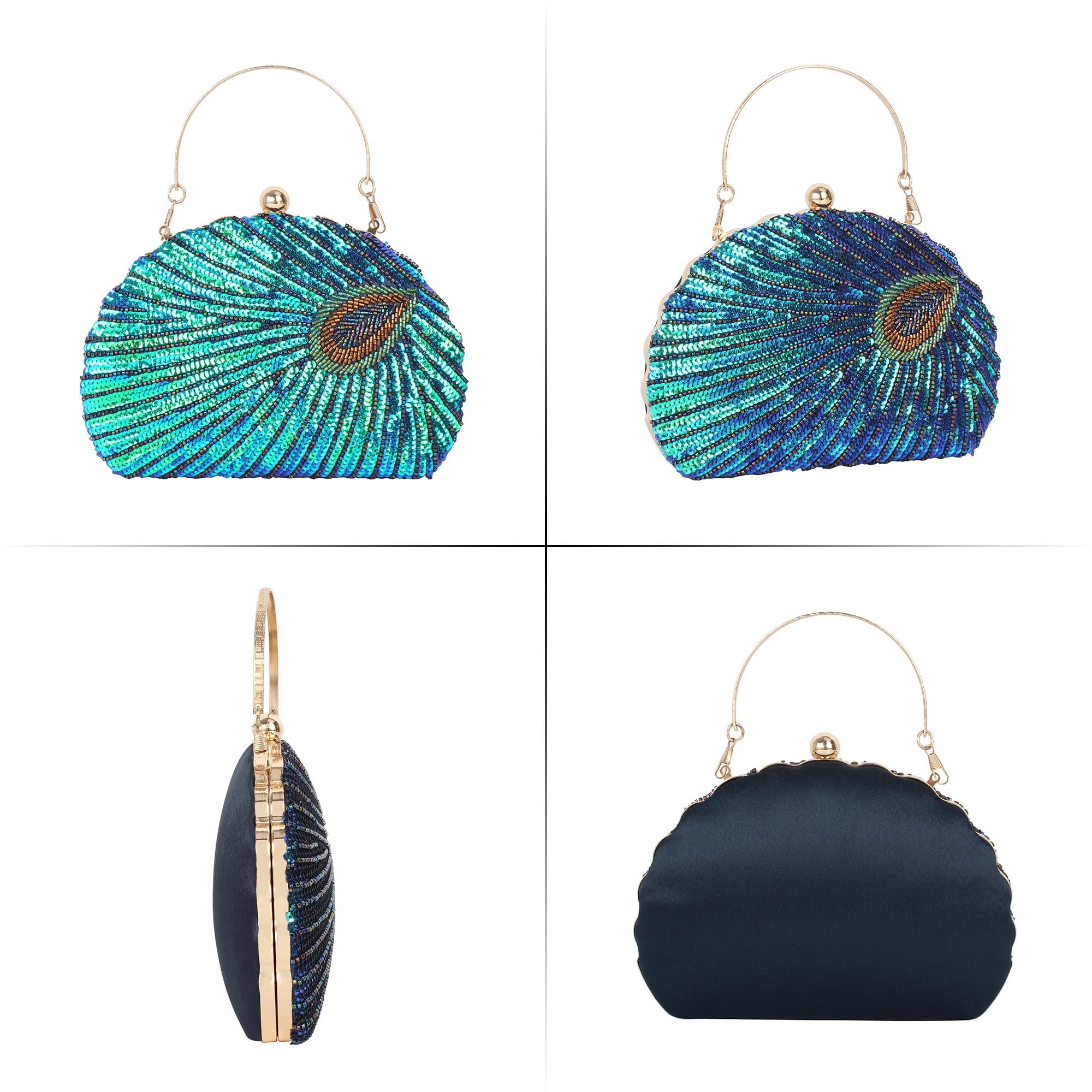 ZLM BAG US Beaded Sequins Seashell Evening Clutch Purse Mini Chain Crossbody Bag Peacock Shell Shoulder Bag