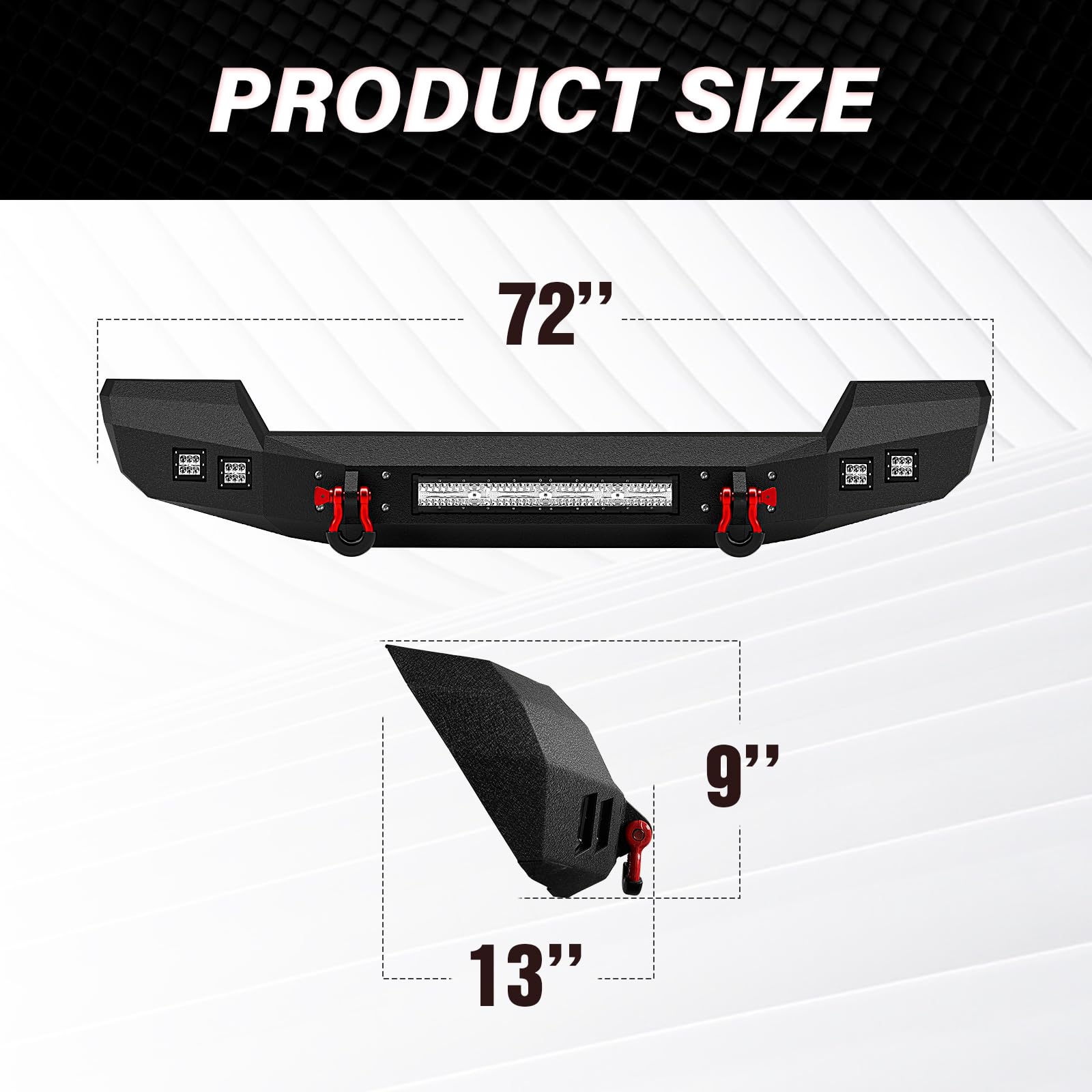 YZONA Full Width Front & Rear Bumper with Spare Tire Carrier Compatible with 2007-2018 Jeep Wrangler JK JKU Unlimited with Paintable Armor, LED Lights, License Plate Bracket, Hitch Receiver & D-rings