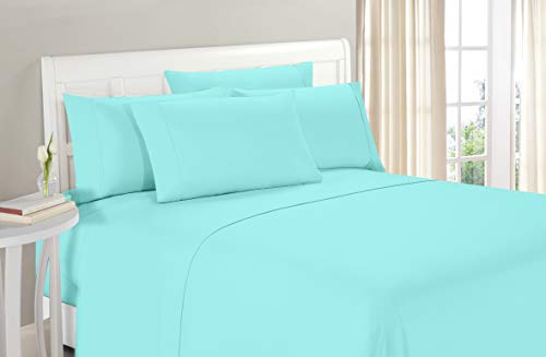 JC BEDDING HOUSE Made with Premium Quality Indian Cotton, 4PC Sheet Sets, 1000 Thread Count, Full Size (54"X75") with 12" INCH DEEP Pocket, Sateen Weave, Ultra Soft, Aqua Blue, Solid Pattern