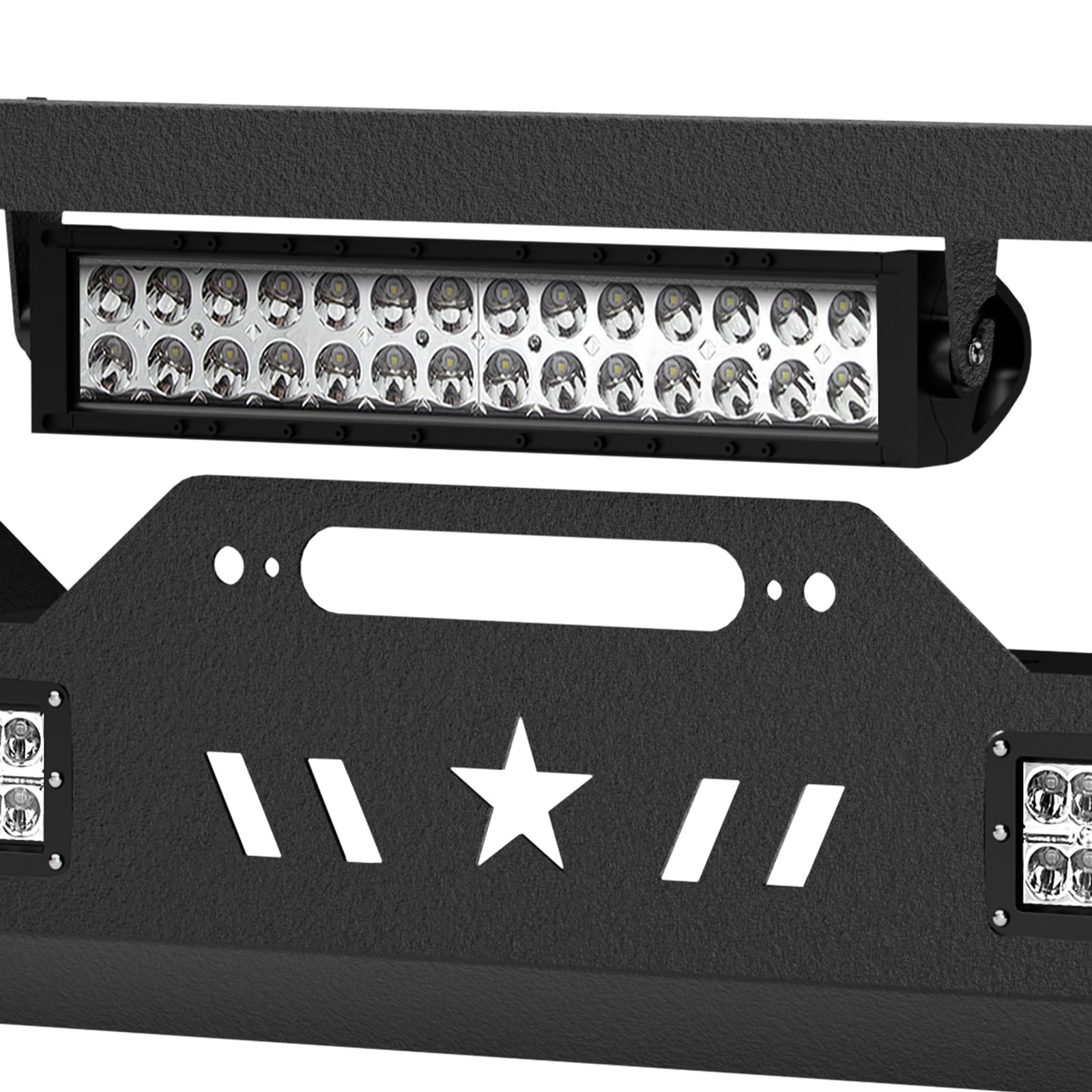 YZONA Front and Rear Bumper w/Spare Tire Carrier Compatible with 2007-2018 Jeep Wrangler JK JKU Unlimited with Paintable Armor, License Plate Bracket, Winch Plate, LED Lights, Hitch Receiver & D-rings