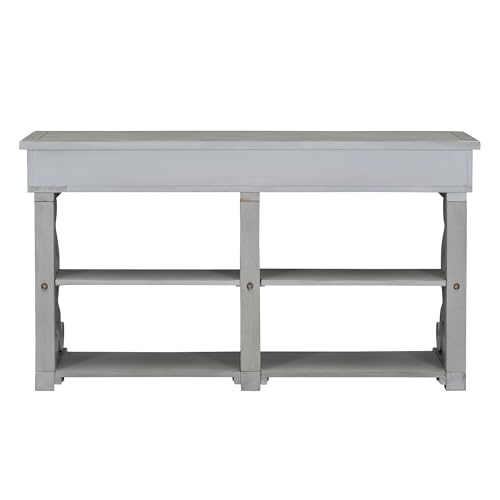 Knocbel Retro Entryway Console Table with 2 Storage Drawers and Adjustable Shelves, Entrance Hallway Foyer Behind Couch Sofa Table Living Room Decor Furniture, Easy Assembly (Antique Gray)
