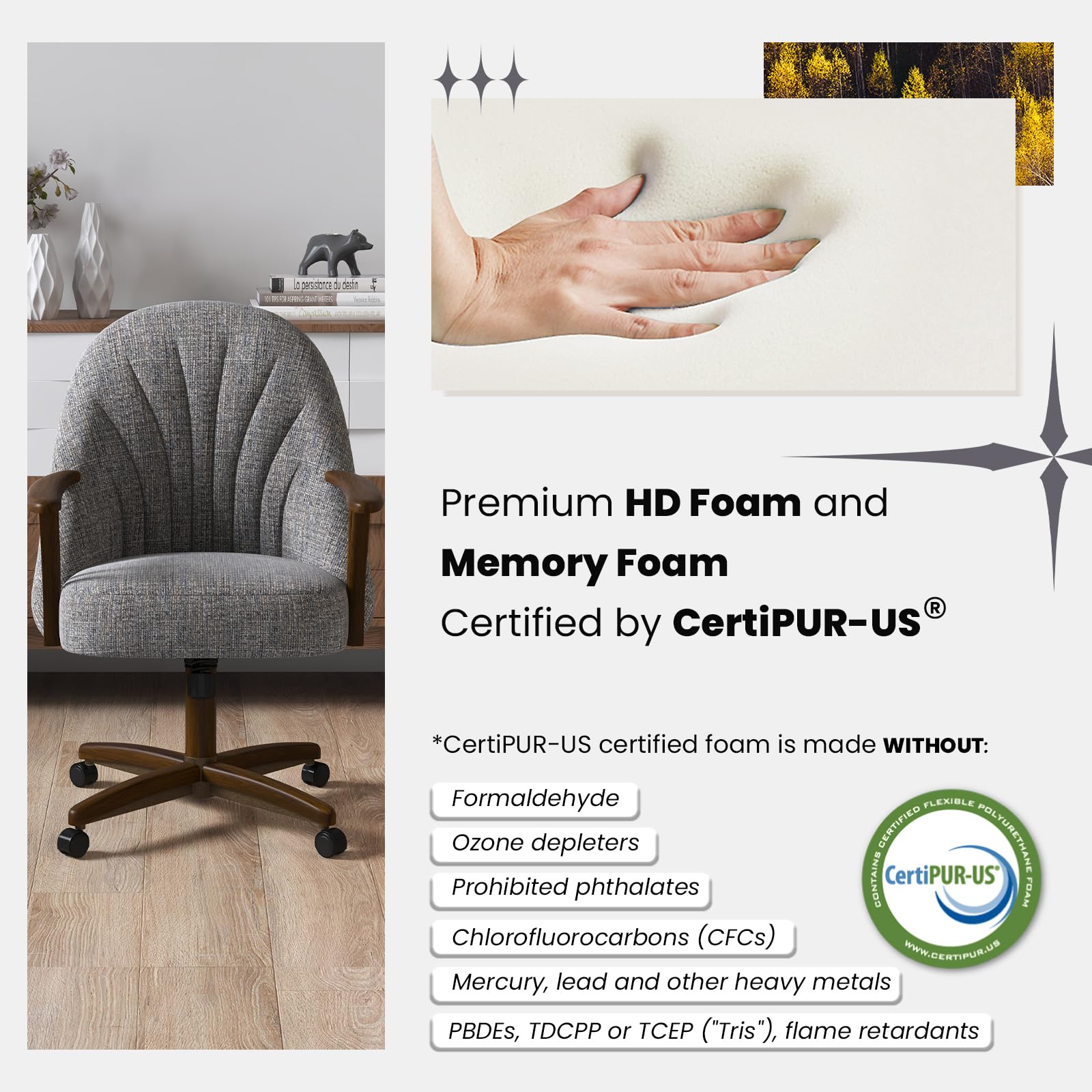 Chromcraft Caster Swivel Tilt Dining Chairs, Luxe Casual Wooden Arm All-Metal Pedestal Base Chairs with Rolling Wheels for Kitchen(Fonzo Marble-Walnut)