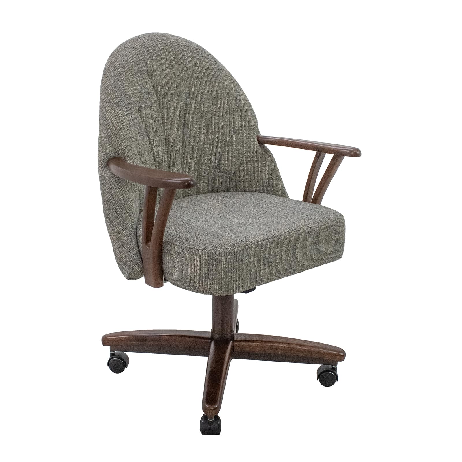 Chromcraft Caster Swivel Tilt Dining Chairs, Luxe Casual Wooden Arm All-Metal Pedestal Base Chairs with Rolling Wheels for Kitchen(Fonzo Marble-Walnut)