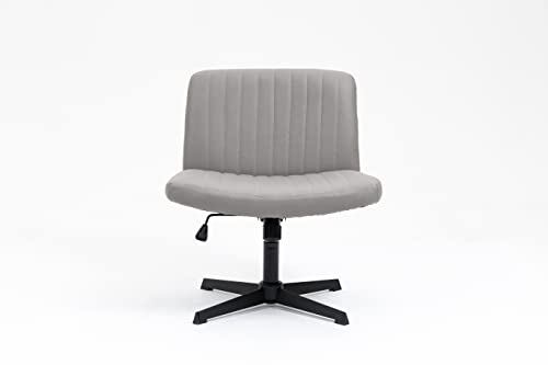 Armless Office Chair No Wheels with Thickened Cushion, Height Adjustable Swivel Ergonomic Computer Task Chair, Mid Back PU-Padded Bedroom Vanity Chair, Home Office Desk Chair - Grey Leather