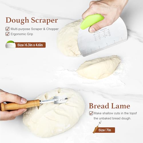 MaMix Banneton Bread Proofing Basket Set of 2, Silicone Sourdough Bread Baking Supplies, 9 inch Round & 10 Oval Sourdough Starter Kit Includes Essential Tools, Easy to Clean and Use (Green)