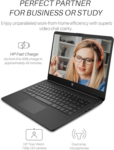 HP 14" Ultra-Light Stream Laptop for Students Business - Intel Quad-Core Processor, 8GB RAM, 128GB Storage(64GB eMMC+64GB Micro SD), 1-Year Office 365, Webcam, 11H Long Battery Life, Win11 Home S