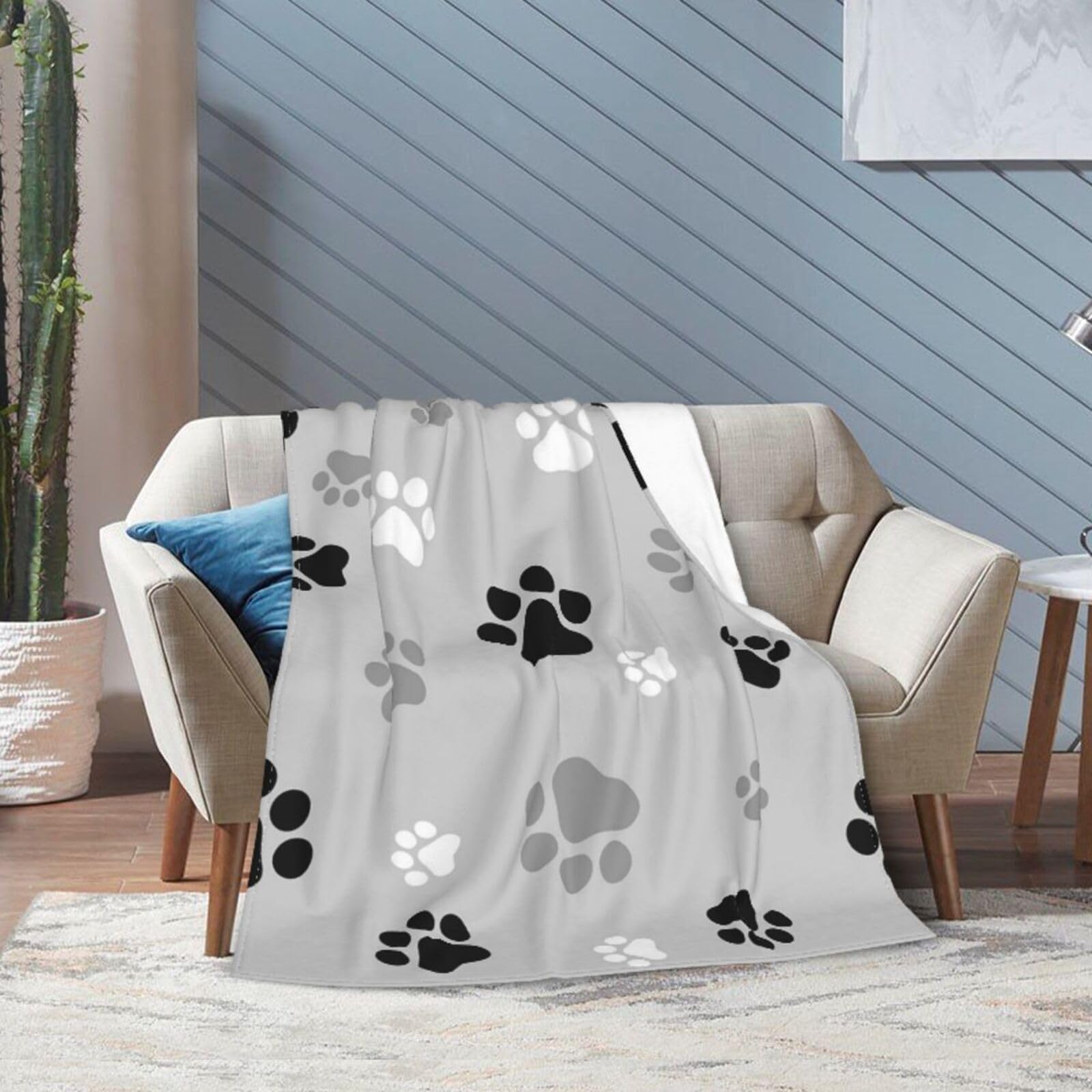 Pets Dog Paw Grey Blanket Soft Warm Lightweight Throw Blanket Cozy Plush Bed Blanket for Bedroom Living Rooms Sofa Couch Bed Gifts 60"X50"