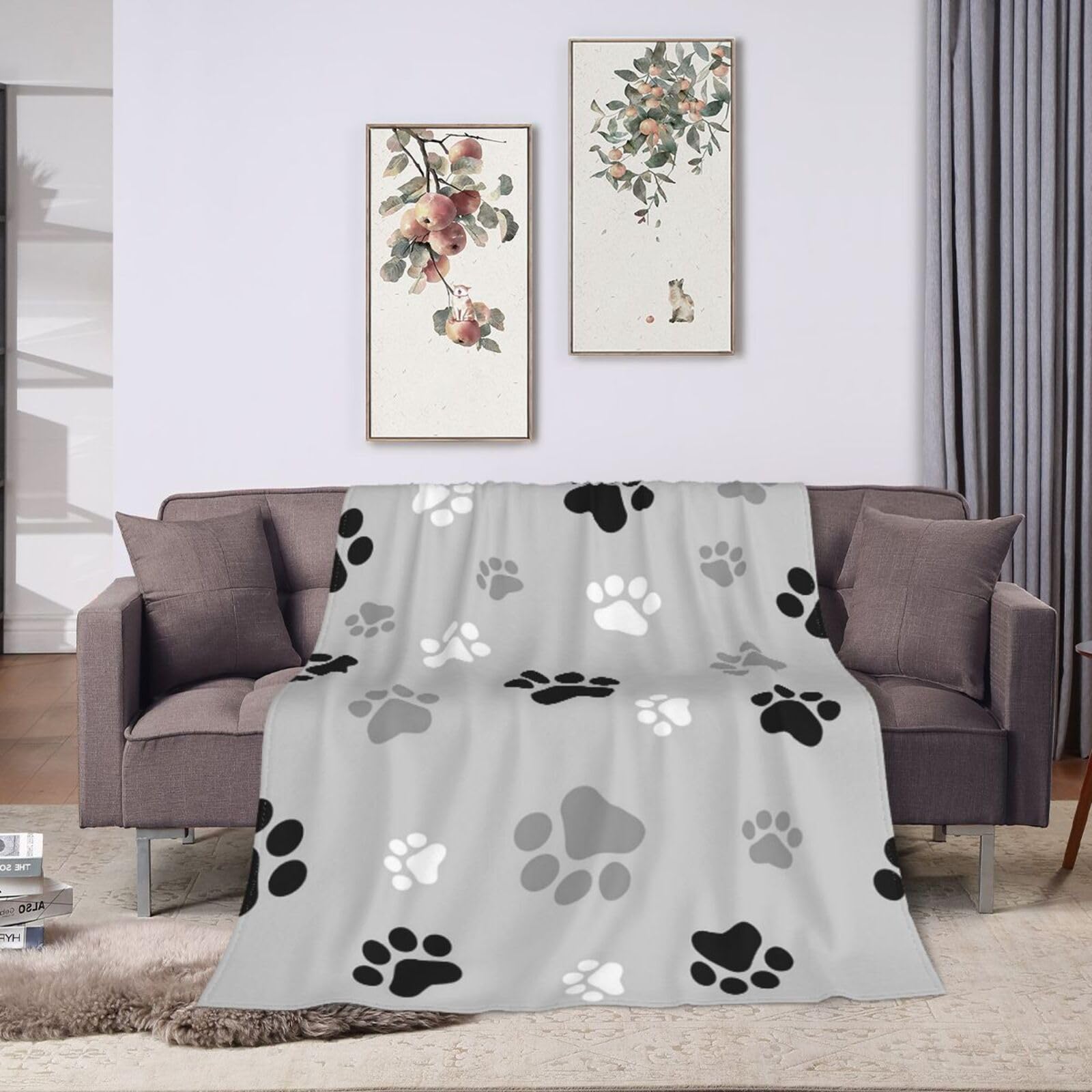Pets Dog Paw Grey Blanket Soft Warm Lightweight Throw Blanket Cozy Plush Bed Blanket for Bedroom Living Rooms Sofa Couch Bed Gifts 60"X50"