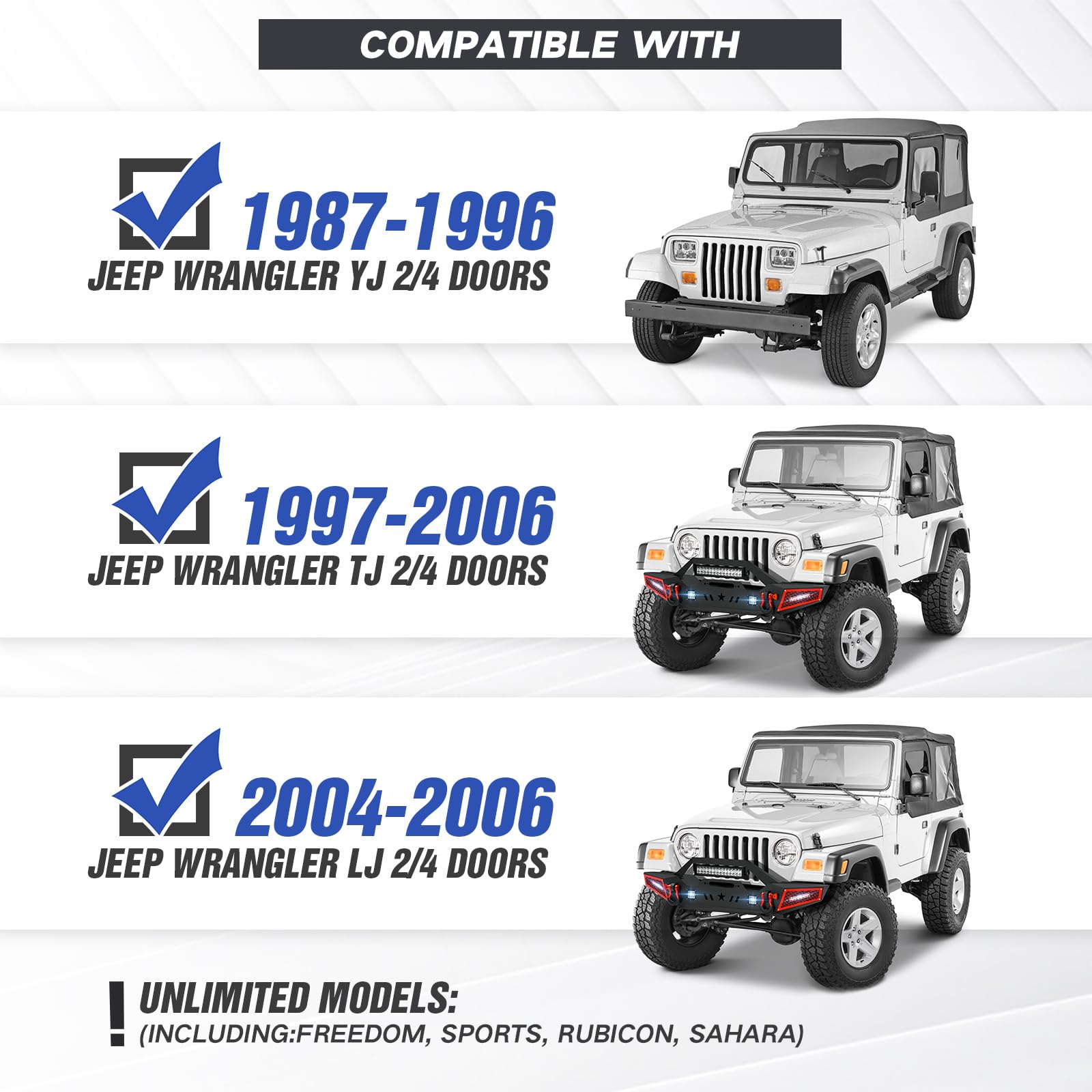 YZONA Off-road Front Bumper Compatible with 1987-2006 Jeep Wrangler TJ YJ LJ Rock Crawler Bumper w/Paintable Armor, Winch Plate, 1 x 312W LED Light, 4 x 18W LED Lights & D-rings, 2/4 Doors (Black)