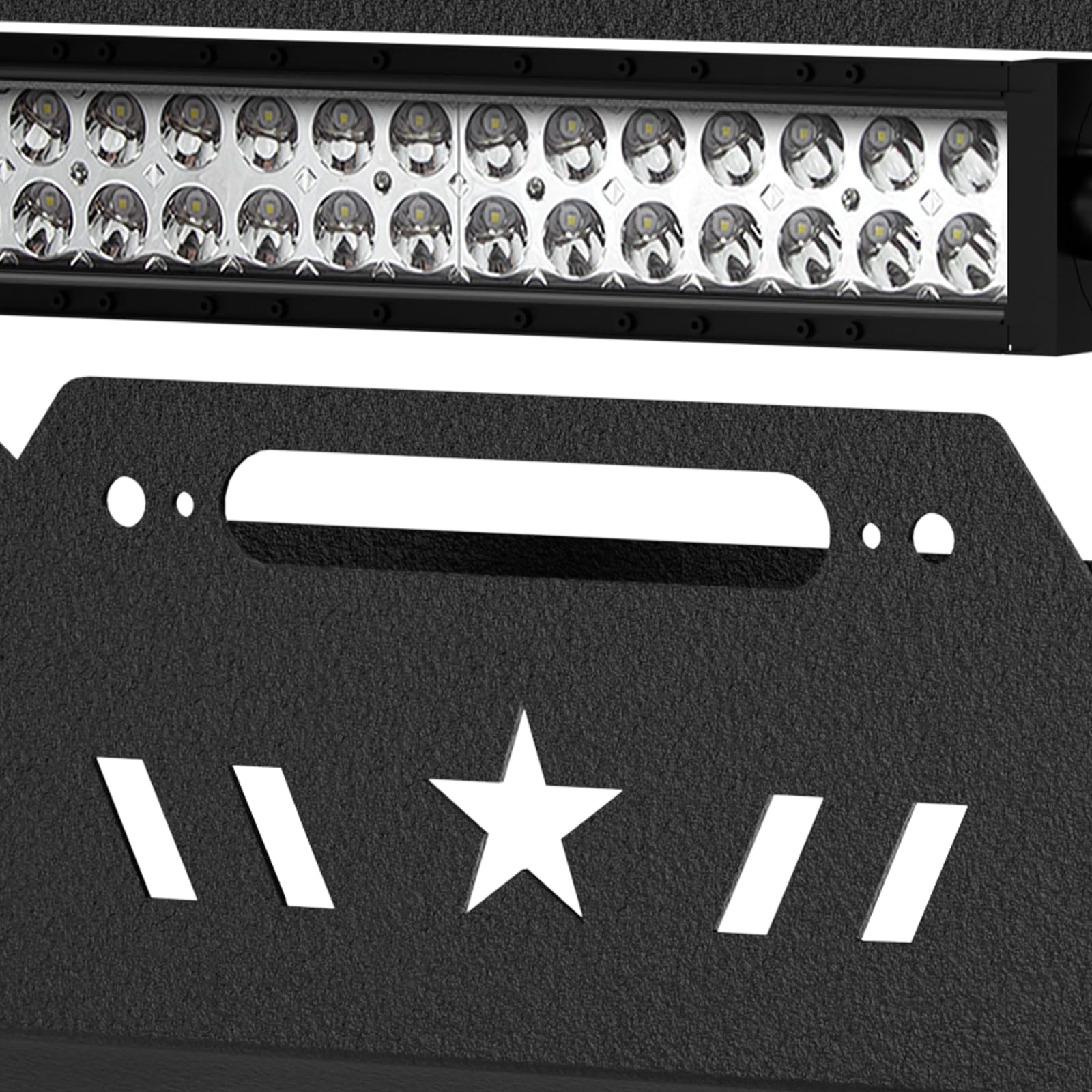 YZONA Off-road Front Bumper Compatible with 1987-2006 Jeep Wrangler TJ YJ LJ Rock Crawler Bumper w/Paintable Armor, Winch Plate, 1 x 312W LED Light, 4 x 18W LED Lights & D-rings, 2/4 Doors (Black)