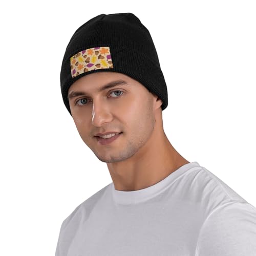 Warm Winter Hats for Men Women Unisex Beanie Hat Knit Hat-Acorn Autumn Fall Leaf Leaves Black