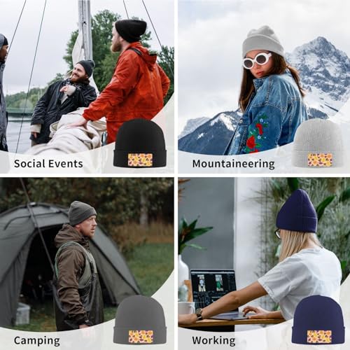 Warm Winter Hats for Men Women Unisex Beanie Hat Knit Hat-Acorn Autumn Fall Leaf Leaves Black