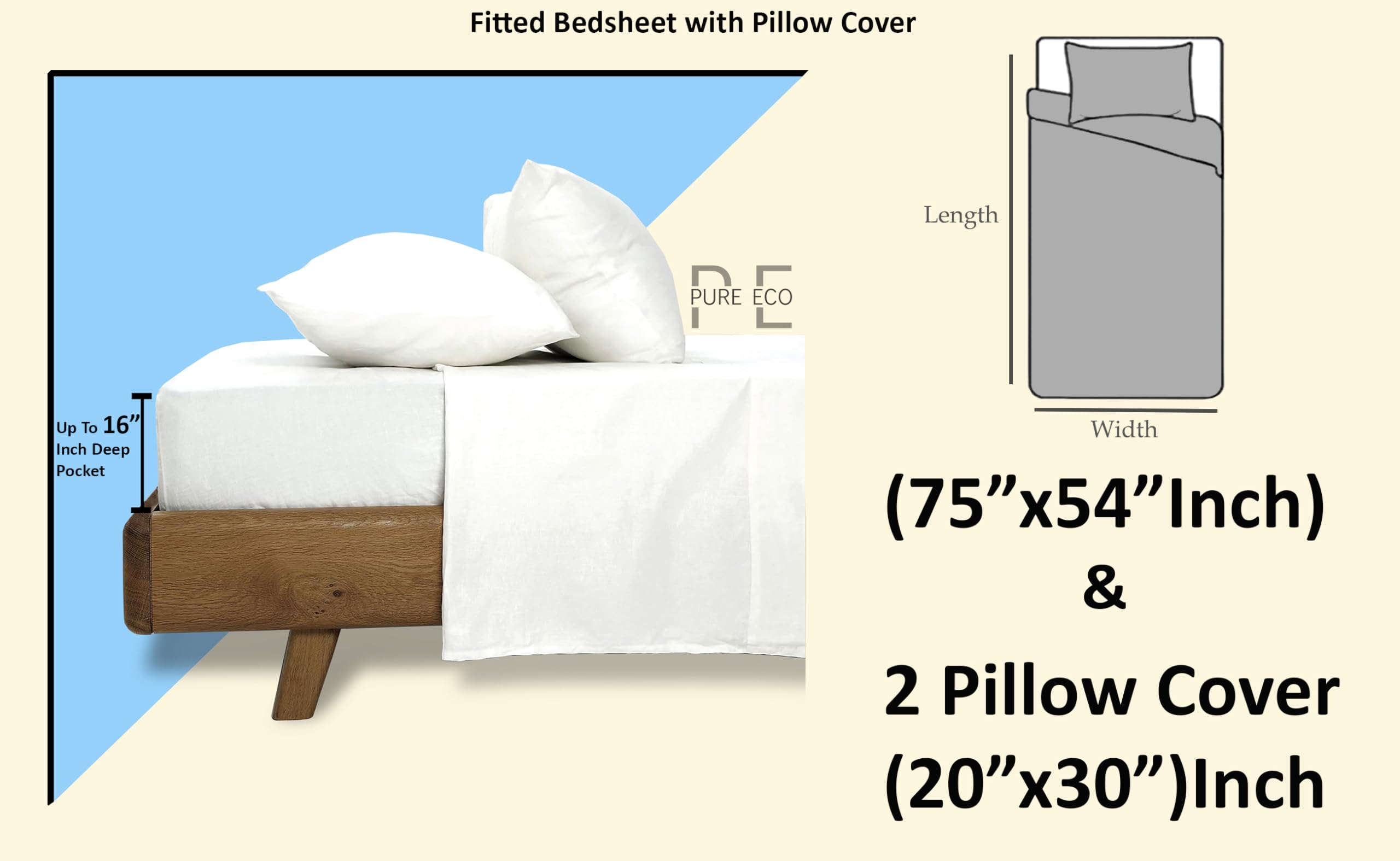 Fitted Sheet Full Size, 100% Egyptian Cotton Fitted Sheet Set 3 Piece(1Fitted Sheet 54X75 + 2 Pillow Cases 20X30) with 16" Deep Pocket, Super Soft Comfy(No Flat Sheet) Aqua Blue Color