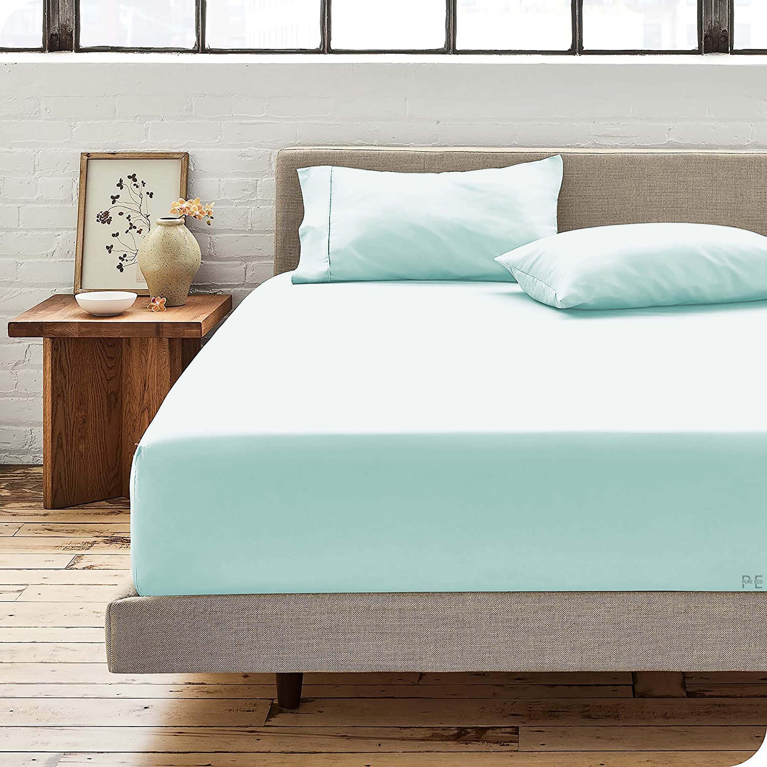Fitted Sheet Full Size, 100% Egyptian Cotton Fitted Sheet Set 3 Piece(1Fitted Sheet 54X75 + 2 Pillow Cases 20X30) with 16" Deep Pocket, Super Soft Comfy(No Flat Sheet) Aqua Blue Color