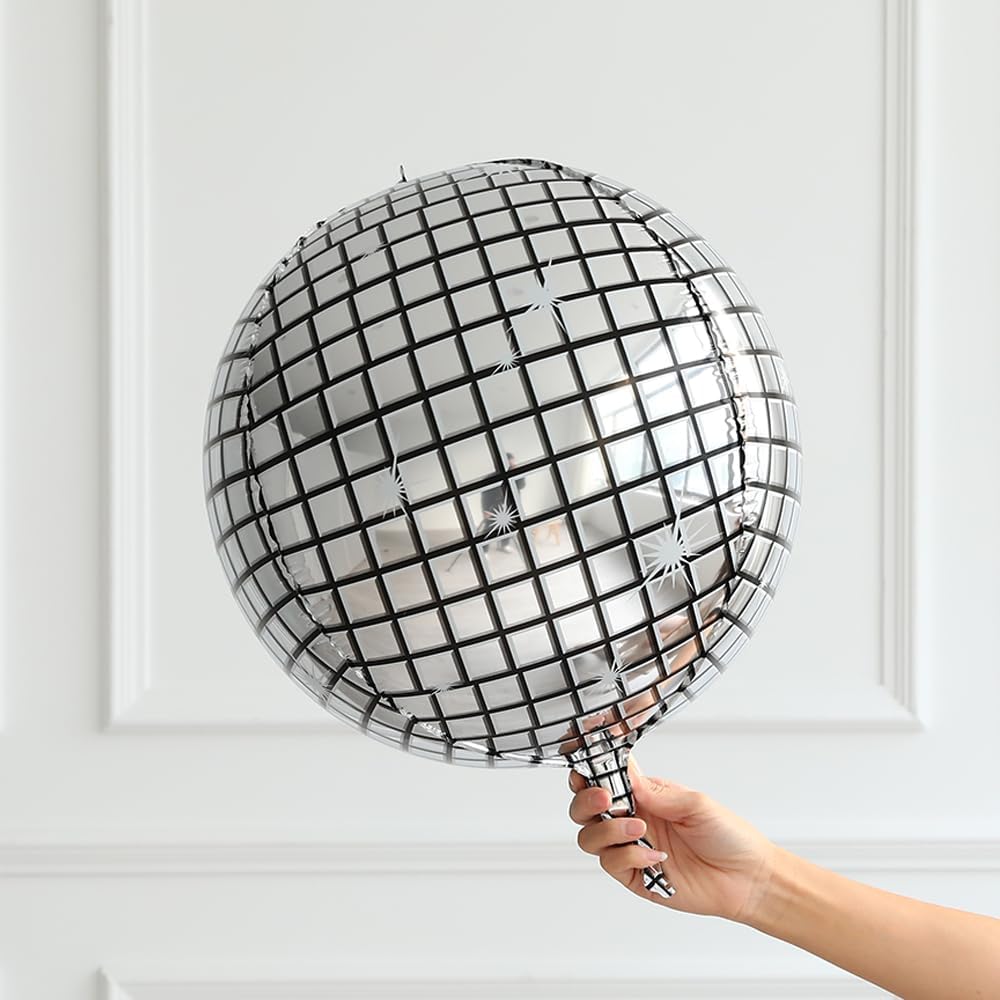 White and Silver Disco Ball Balloon Garland Arch Kit 135pcs Metallic Silver Matte White Balloon with 4D Disco Ball and Starburst Foil Balloon for Anniersary Disco Birthday Party Decoration