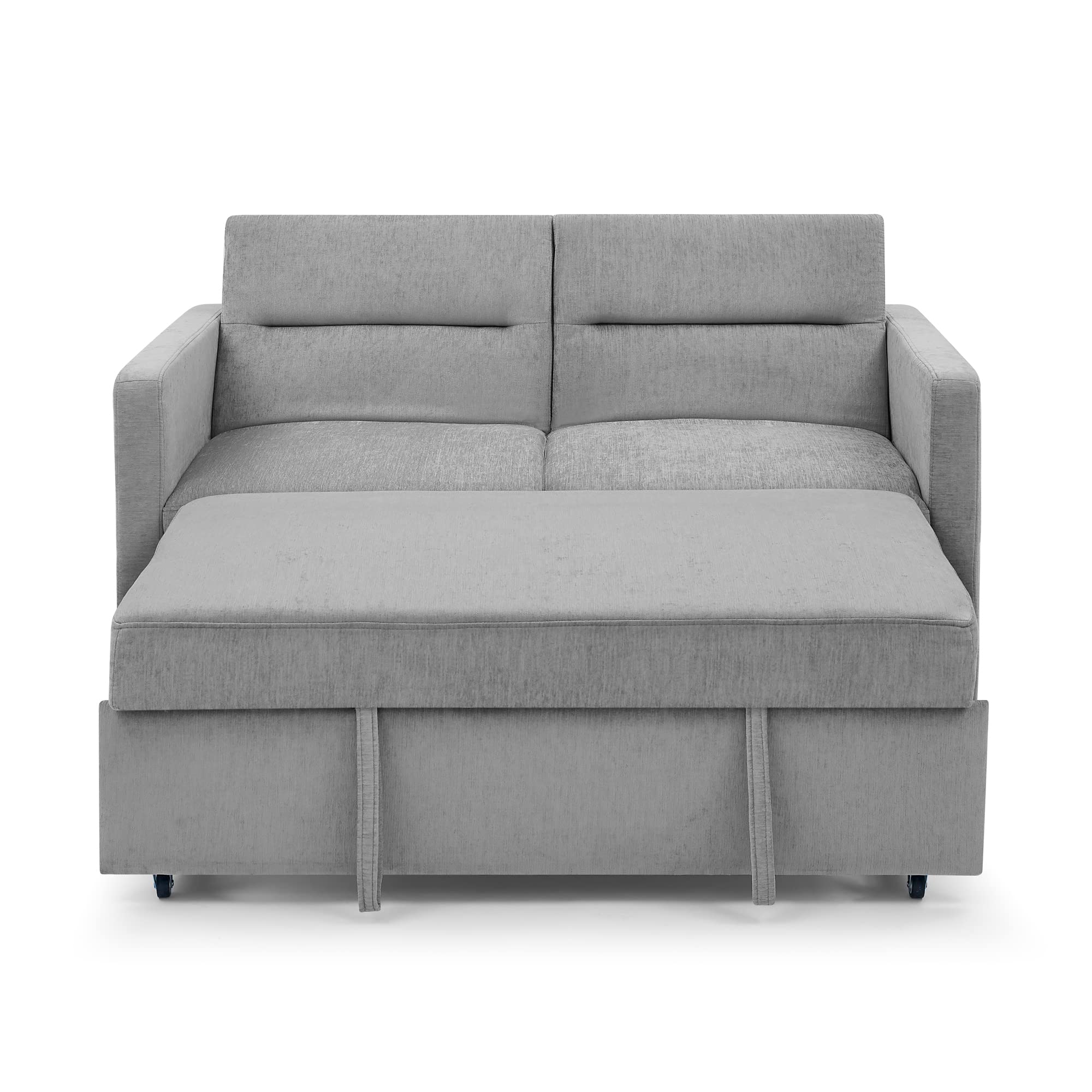 LIADTOP 54.5'' Modern Convertible Sleeper Two Side Pockets, Grey Fabric w/Pull-Out Bed Loveseat Sofa Couch and Adjsutable Back for Living Room