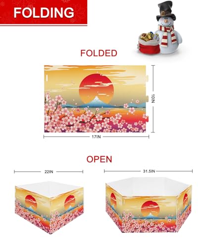 Christmas Tree Collar 4PCS-17"x10", Christmas Tree Ring Japanese-Style Mount Fuji Cherry Blossom Sunset Orange Christmas Tree Stands Skirts Base Covers for Xmas Holiday Home Decor