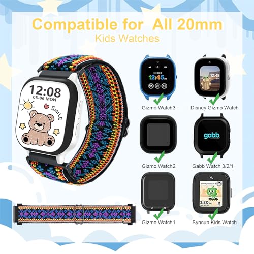 Khxriypha Nylon Band Replacement for Kids Compatible with Gizmo Watch Edition/Gizmo Watch 3/2/1 Gabb Watch/SyncUP Watch Elastic Sport Loop Bands with Adjustable Buckle for Girls/Boys