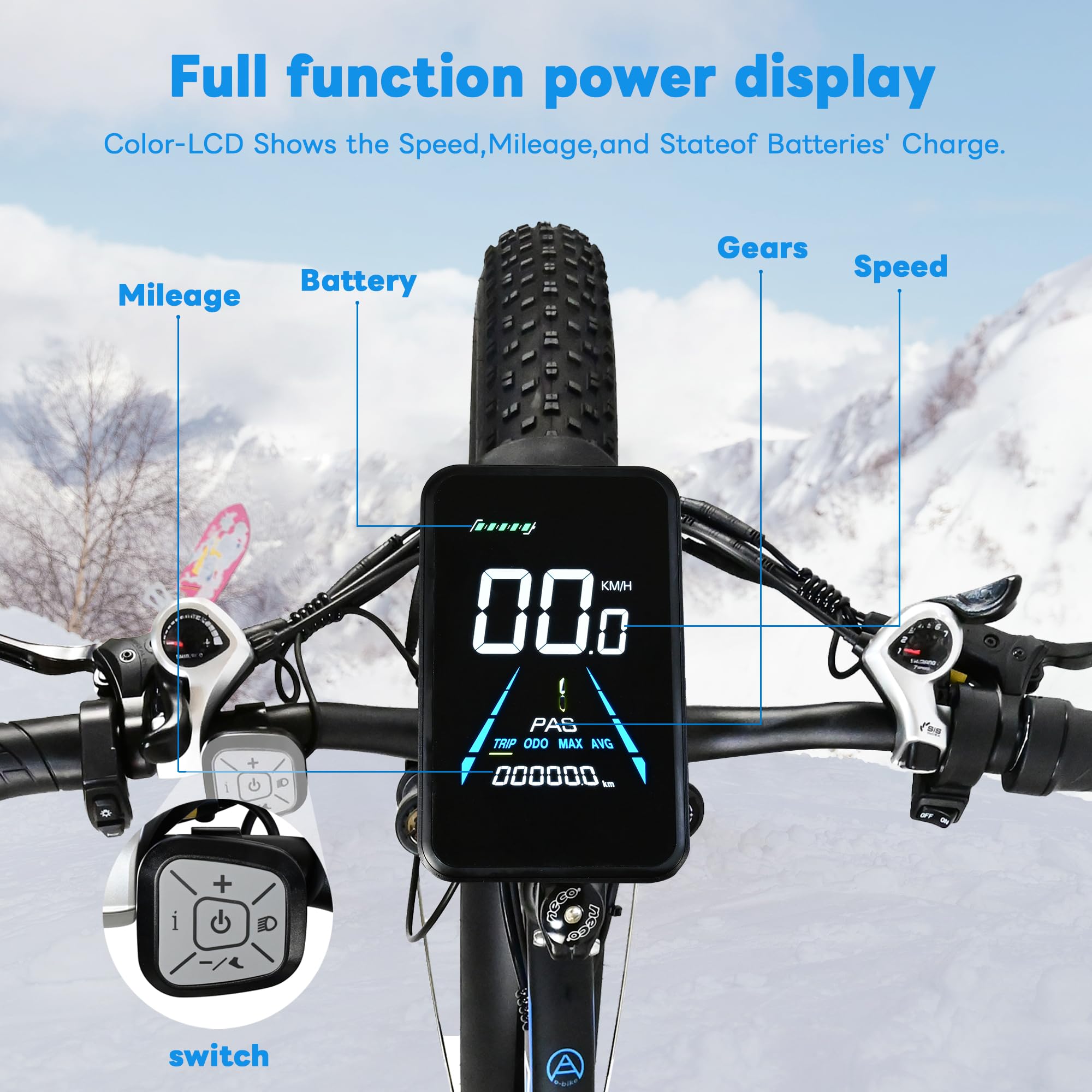 COJMOYOV 2000W Electric Bike with 20AhRemovable Battery 26"ร4"Fat Tire Ebike for Adults 35MPH 80MilesElectric Bicycles with 21Speed Cruise Control Lockable Front Suspension Hydraulic Disc Brake (Blue)