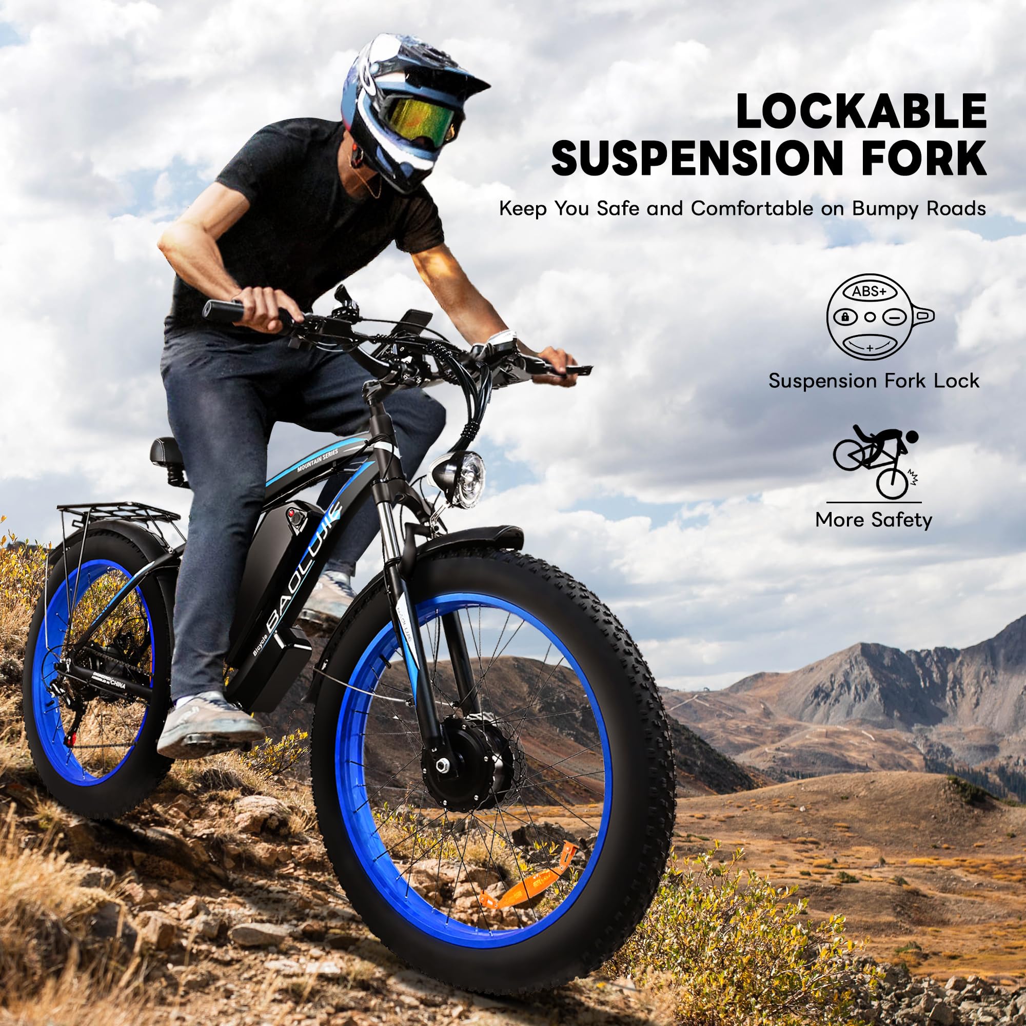 COJMOYOV 2000W Electric Bike with 20AhRemovable Battery 26"ร4"Fat Tire Ebike for Adults 35MPH 80MilesElectric Bicycles with 21Speed Cruise Control Lockable Front Suspension Hydraulic Disc Brake (Blue)