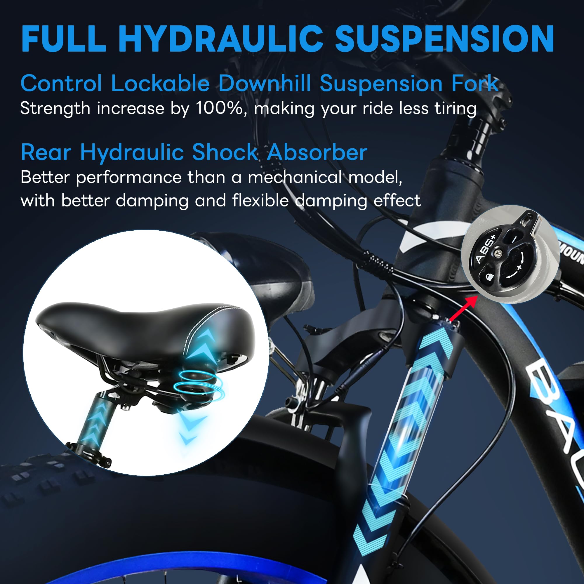 COJMOYOV 2000W Electric Bike with 20AhRemovable Battery 26"ร4"Fat Tire Ebike for Adults 35MPH 80MilesElectric Bicycles with 21Speed Cruise Control Lockable Front Suspension Hydraulic Disc Brake (Blue)