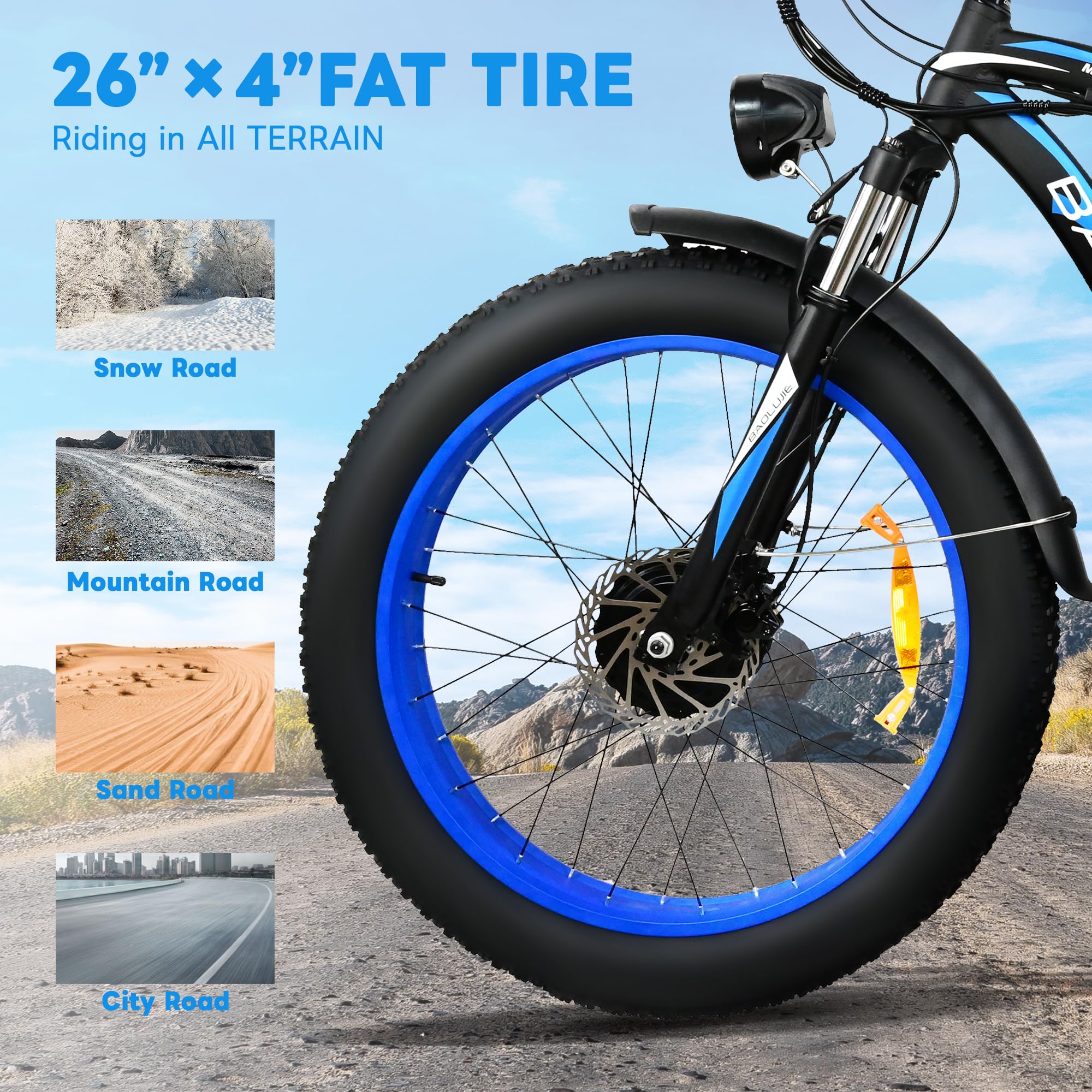 COJMOYOV 2000W Electric Bike with 20AhRemovable Battery 26"ร4"Fat Tire Ebike for Adults 35MPH 80MilesElectric Bicycles with 21Speed Cruise Control Lockable Front Suspension Hydraulic Disc Brake (Blue)