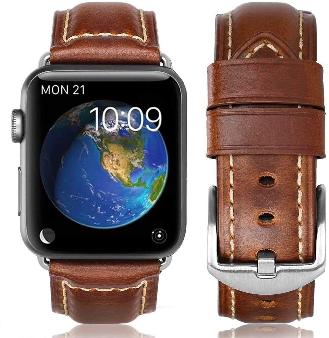 MTRRISE Compatible for Apple Watch ultra Band 42mm 44mm45mm46mm49mm Men,Top Grain Leather Band Replacement Strap iWatch Series 10/9/8/7/ 6/5/ 4/3/ 2/1,SE,Ultra /Ultra2