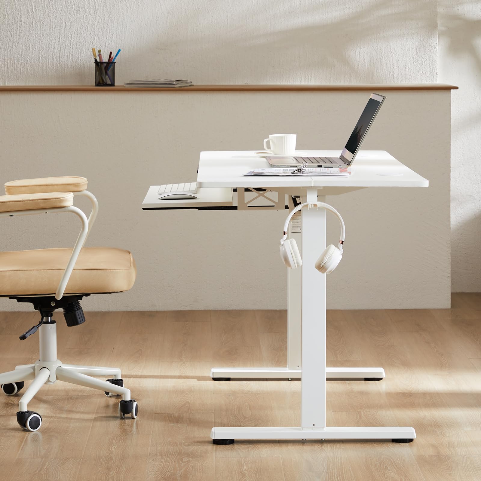 Sweetcrispy Standing Desk with Keyboard Tray, Ergonomic Height Adjustable Desk with 3 Memory Presets, 55 x 24'' Stand Up Desk Electric Standing Desk Adjustable Height, Computer Desk Home Office-White