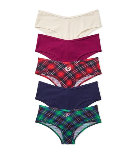 Victoria's Secret PINK Women's Cotton Cheeky Underwear, Panties for Women, Holiday Plaid, (XS)