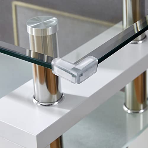 Goderfuu Glass Console Table, 2-Tier Rectangle White Console Table with Storage Shelf, White Entryway Table with Solid Wood Base, Rectangular Narrow Tables Sofa Table for Living Room Hallway Table