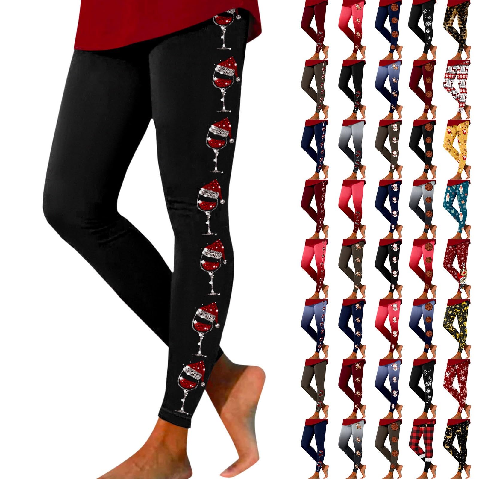 AMDBEL Christmas Leggings for Women 2023, Women's Christmas Leggings Christmas Pants Graphic Printed Skinny Tights Yoga Pants