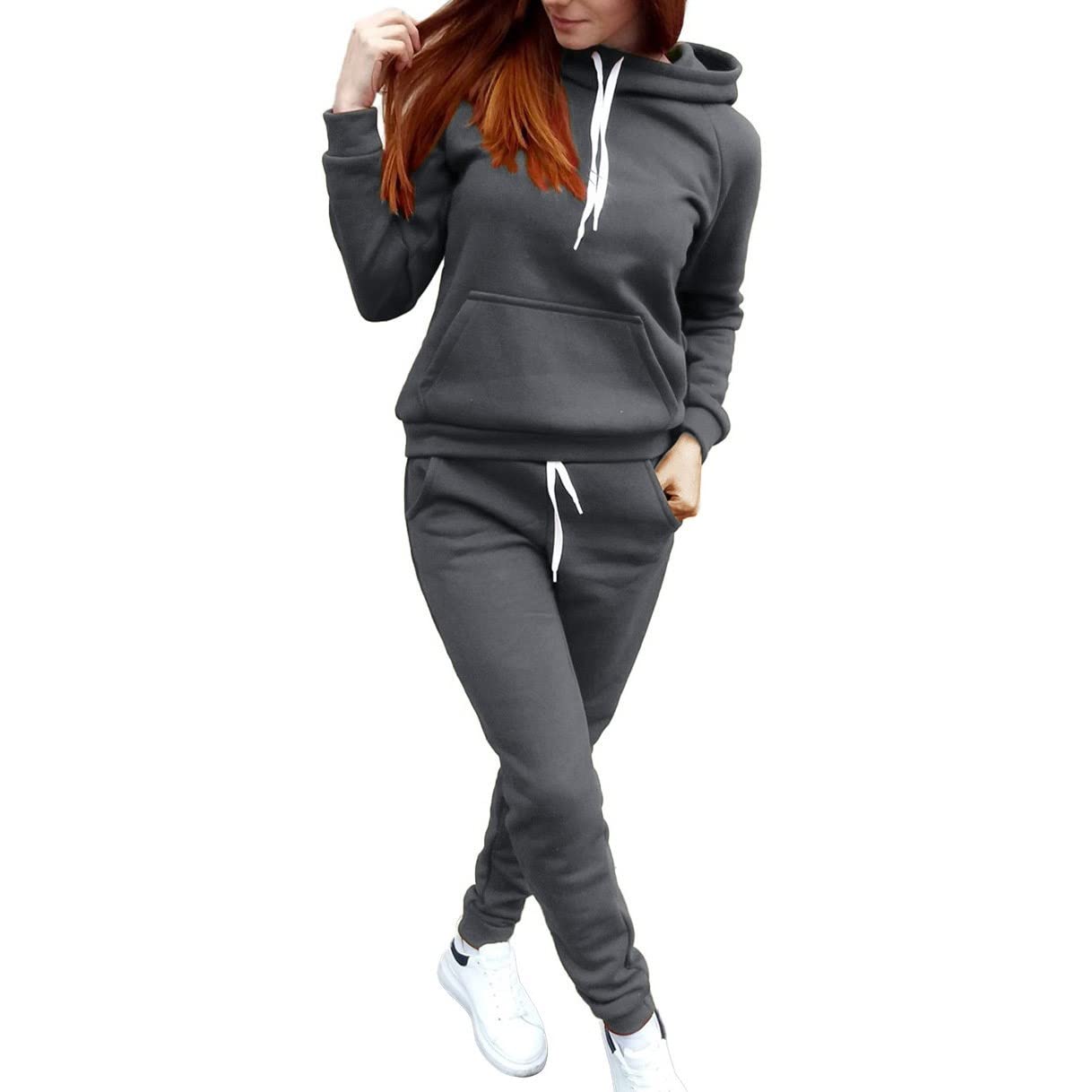 TTBDWiian 2025 Pink Tracksuit for Women 2 Piece Outfits Workout Sets Tracksuit Long Sleeve Hooded Jogger Pant Matching Set