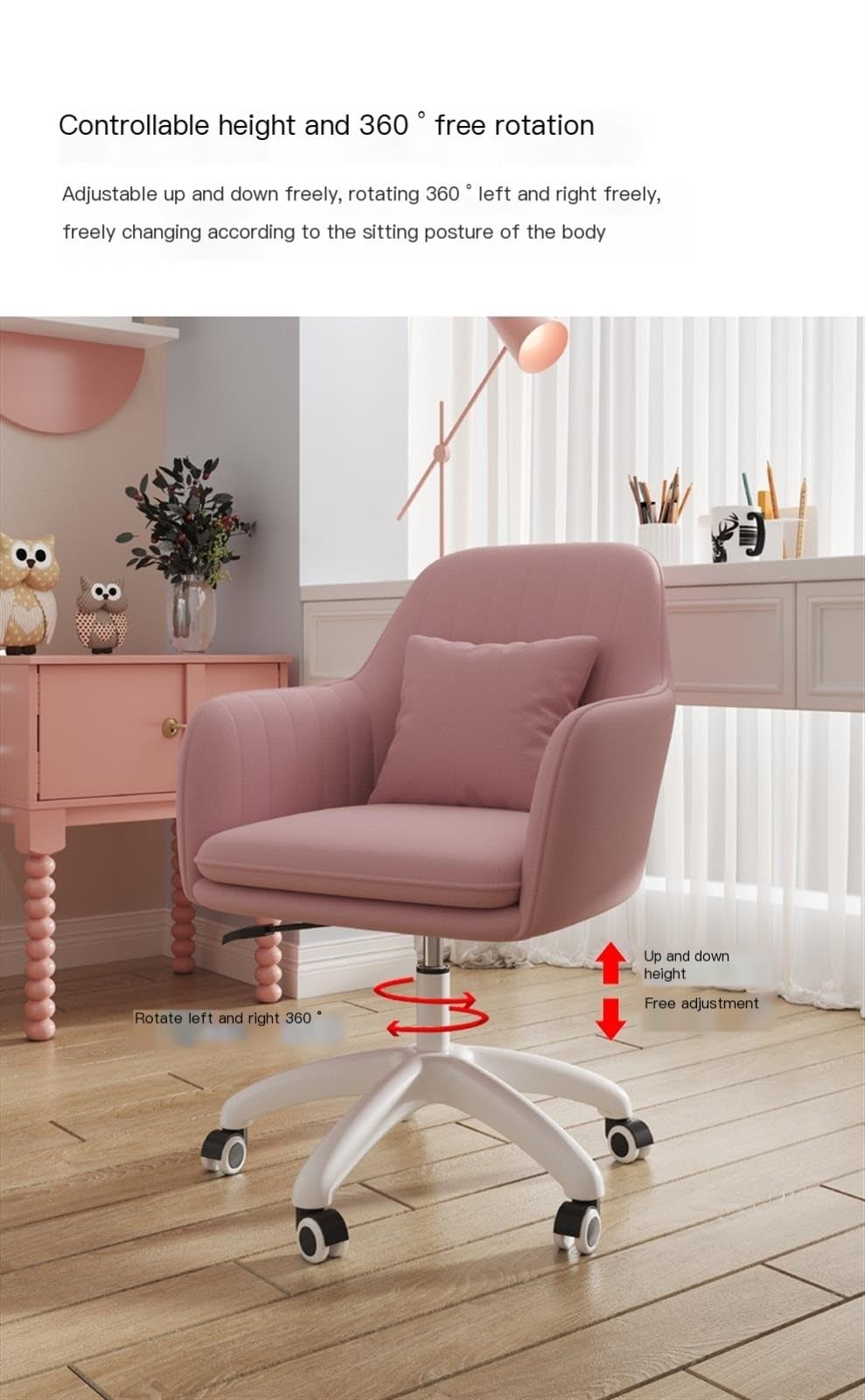 Ergonomic Office Chair, Desk Chairs with Wheels Cute and Comfortable Computer Office Home Girls Dressing Table Swivel Chair (Color : Green)
