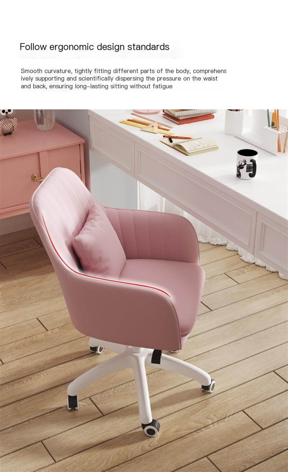 Ergonomic Office Chair, Desk Chairs with Wheels Cute and Comfortable Computer Office Home Girls Dressing Table Swivel Chair (Color : Green)